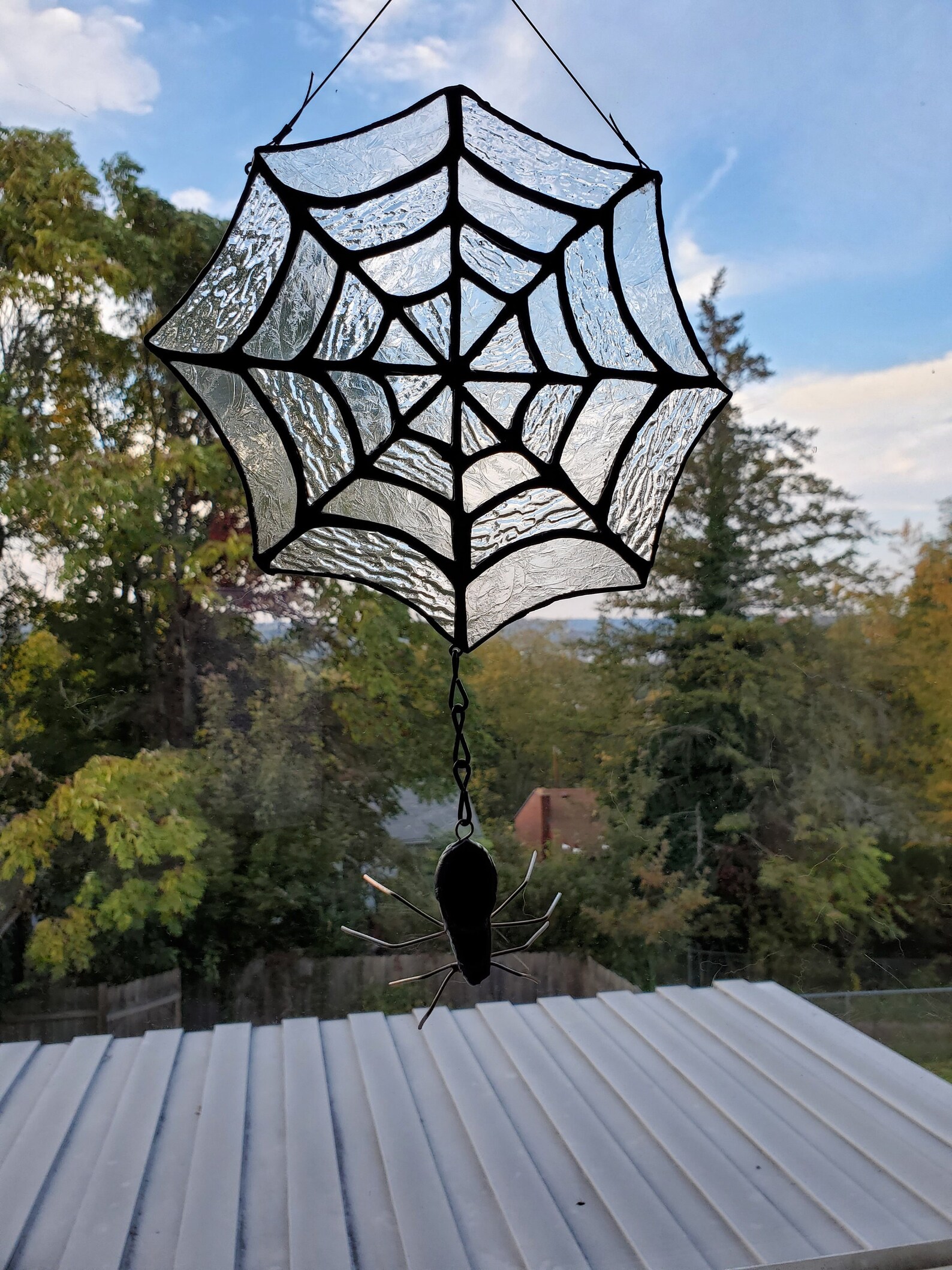 Stained Glass Spider Web, Spooky, Window Hanging, Halloween Decor ...