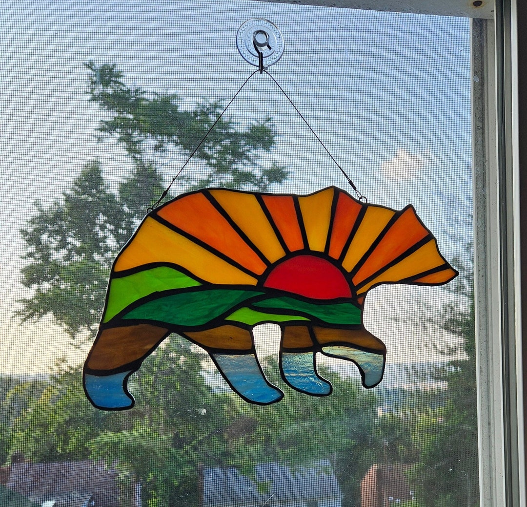 Handmade Stained Glass Bear Sunrise, Nature Scene, Deaf Artist, Sun ...