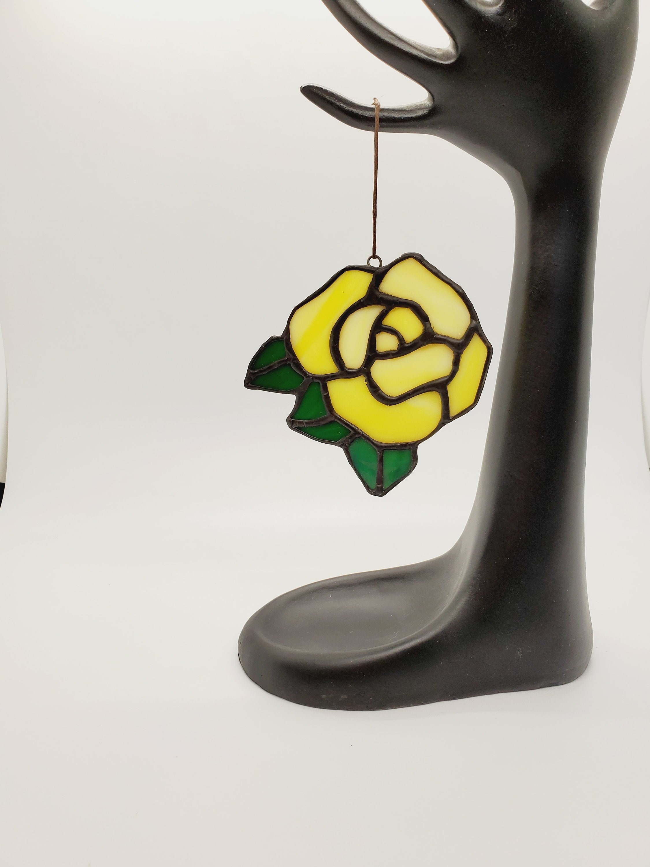 Stained Glass Rose, Flower With Leaves, Deaf Artist, Flower Love Gift ...