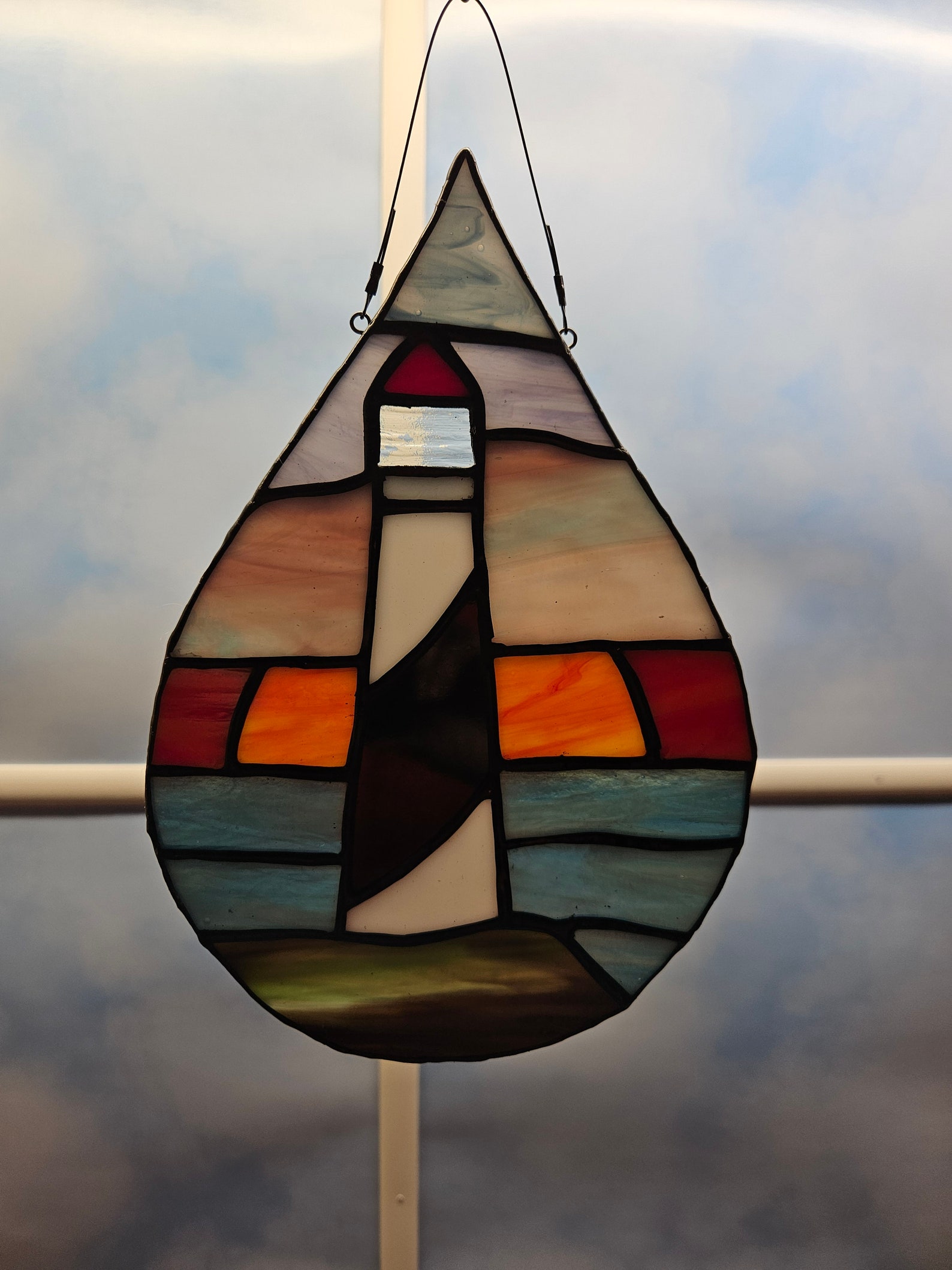 Handmade Stained Glass Lighthouse Teardrop, Sun Scenery, Deaf Artist ...