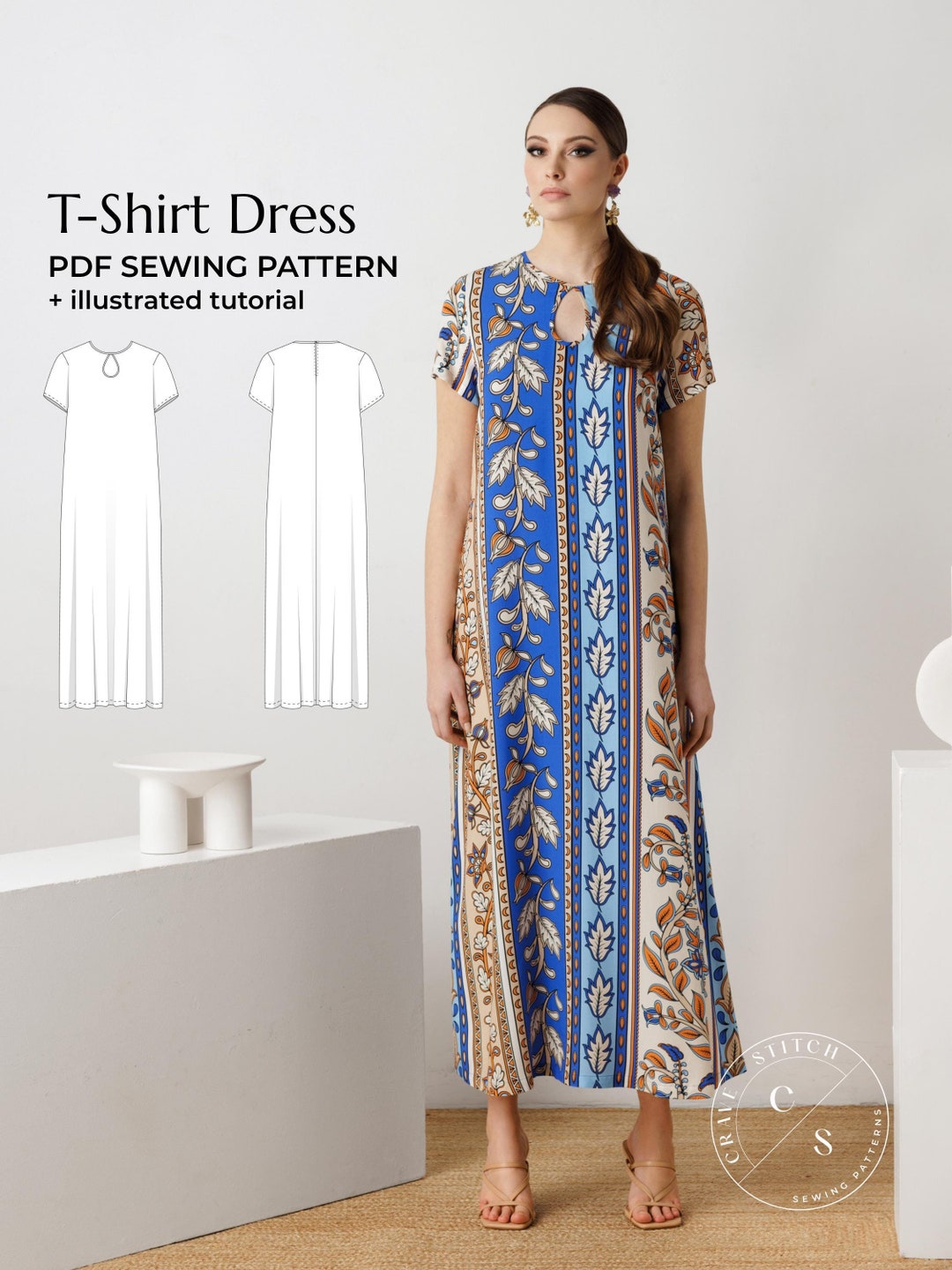 Midi Sundress Sewing Pattern: A-line T-shirt Dress (US 4-12) (PDF ...