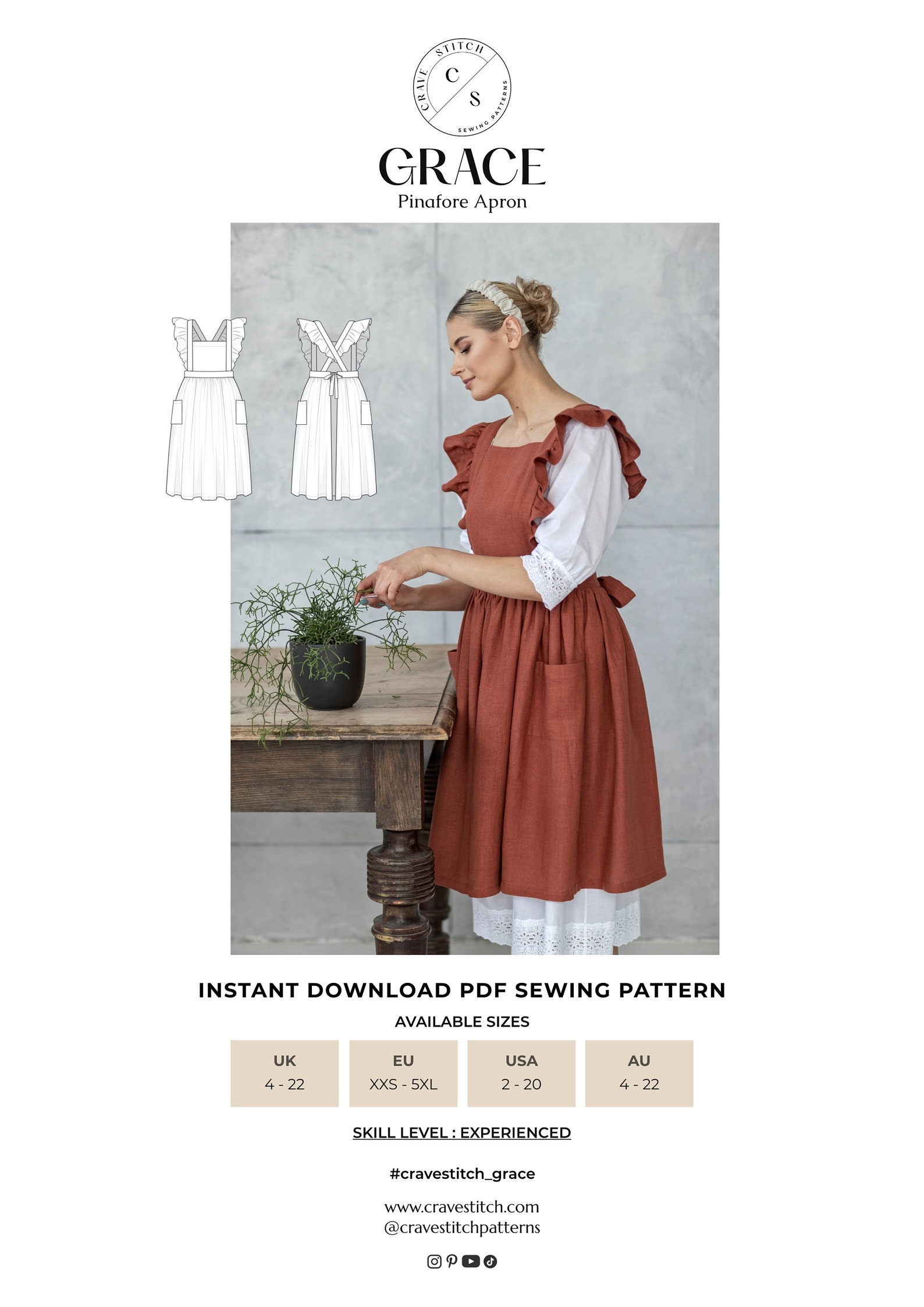 PDF Sewing Pattern Apron / Pinafore Patterns Plus Size / Instant ...