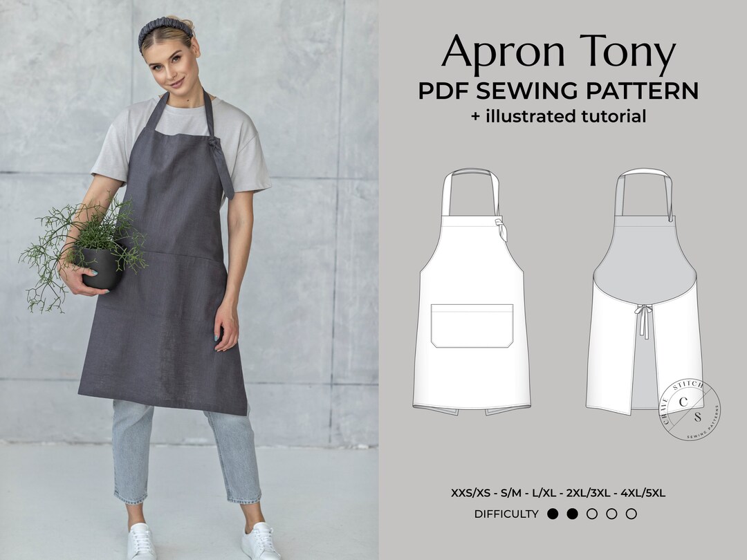 Pinafore Apron Sewing Pattern PDF: Women & Men, Plus Size (XXS-5XL ...