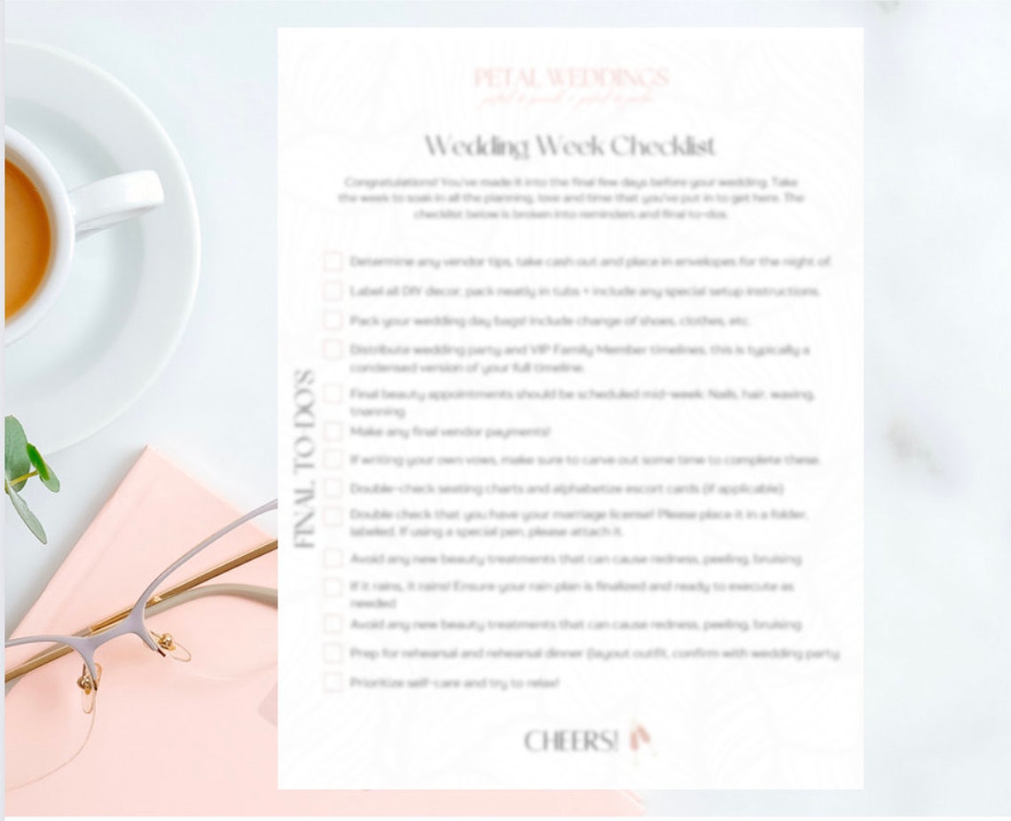 Wedding Week Checklist Wedding Planning Checklist Wedding - Etsy