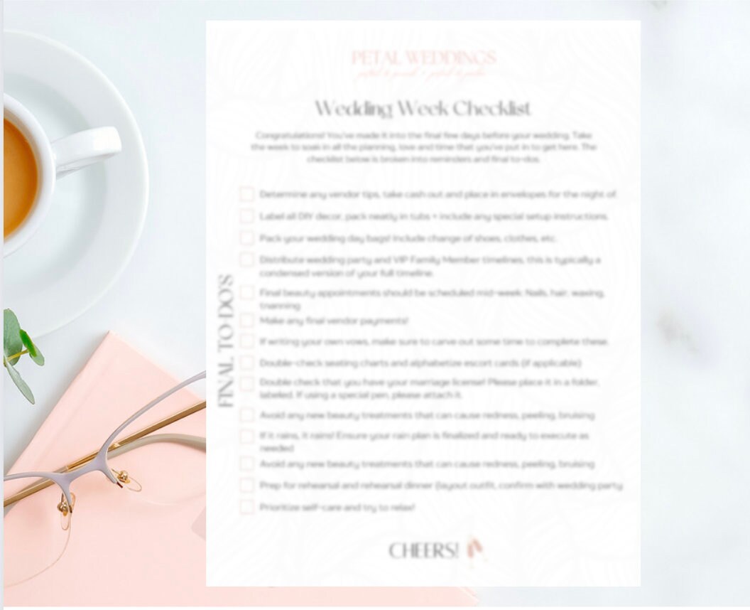 Wedding Week Checklist Wedding Planning Checklist Wedding - Etsy