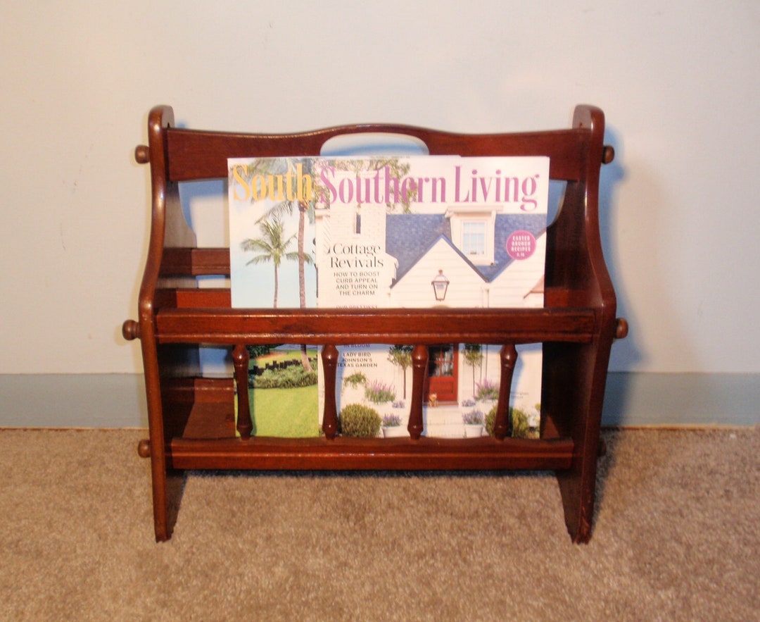 Vintage Dark Wood Magazine Rack Holder 15" Long X 8" Wide X 15" Tall ...