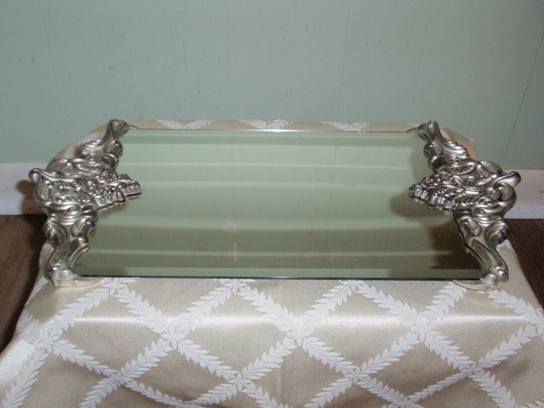 Vintage Silver Plated Vanity Mirror Tray With Ornate Handles - Etsy
