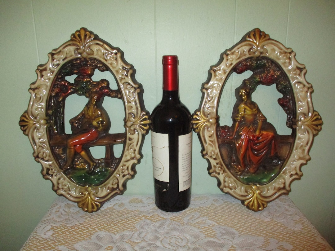 Vintage Mid Century Porcelain European Couples Wall Plaques 3D ...