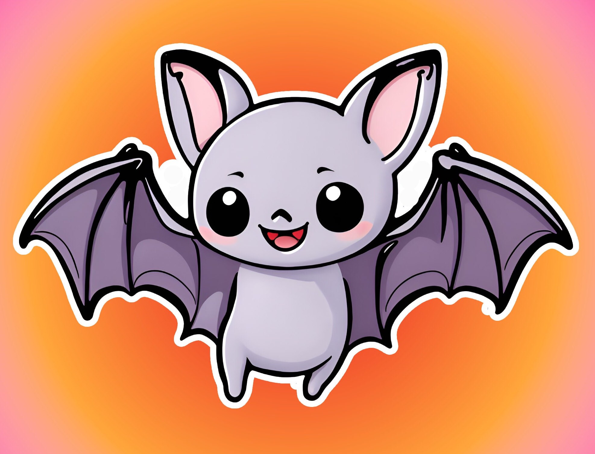 Kawaii Baby Grey Bat, Die-cut Sticker Pack Cute Decal, Adorable Design ...