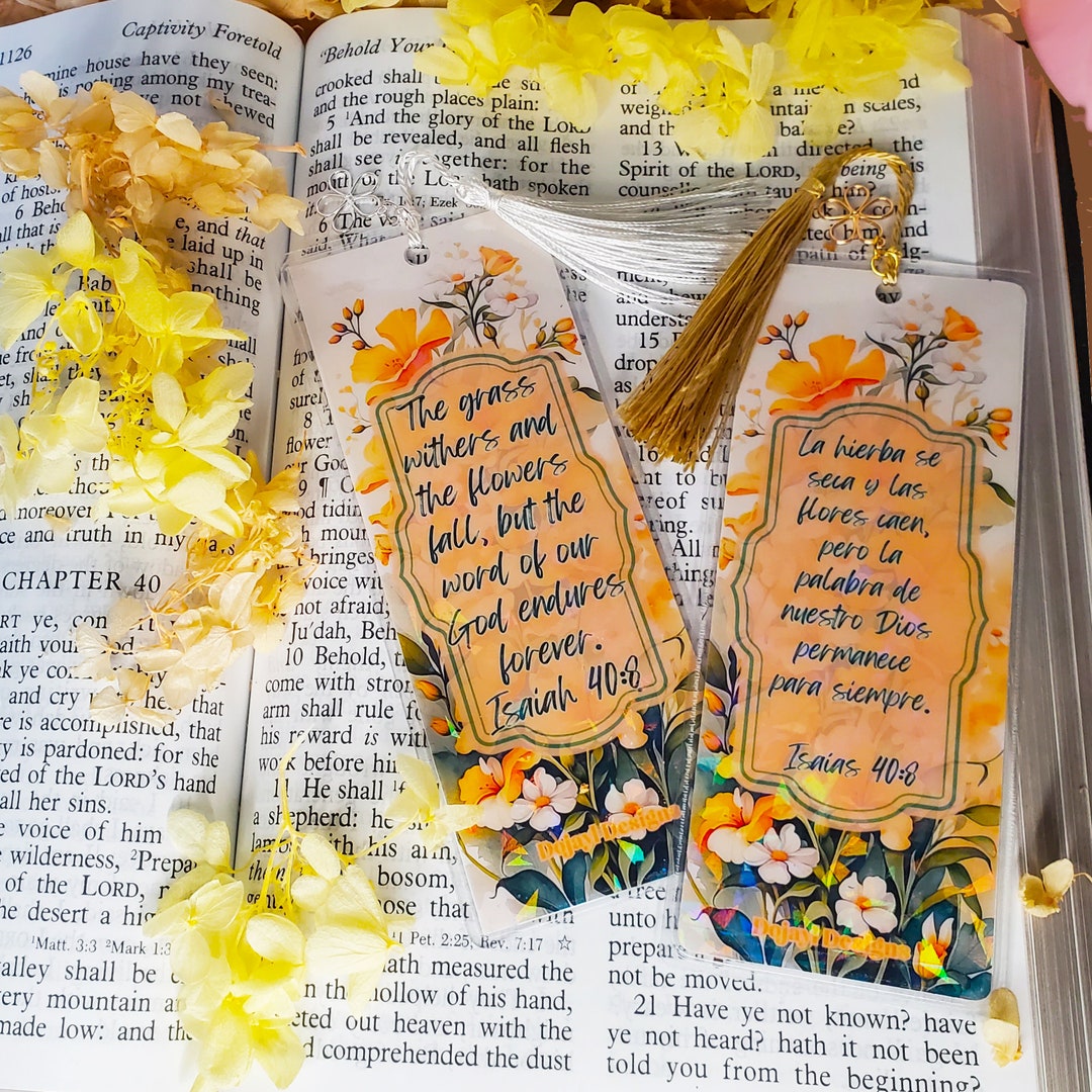 Christian Laminated Bookmark - Orange Florals, Isaiah 40:8 Verse ...