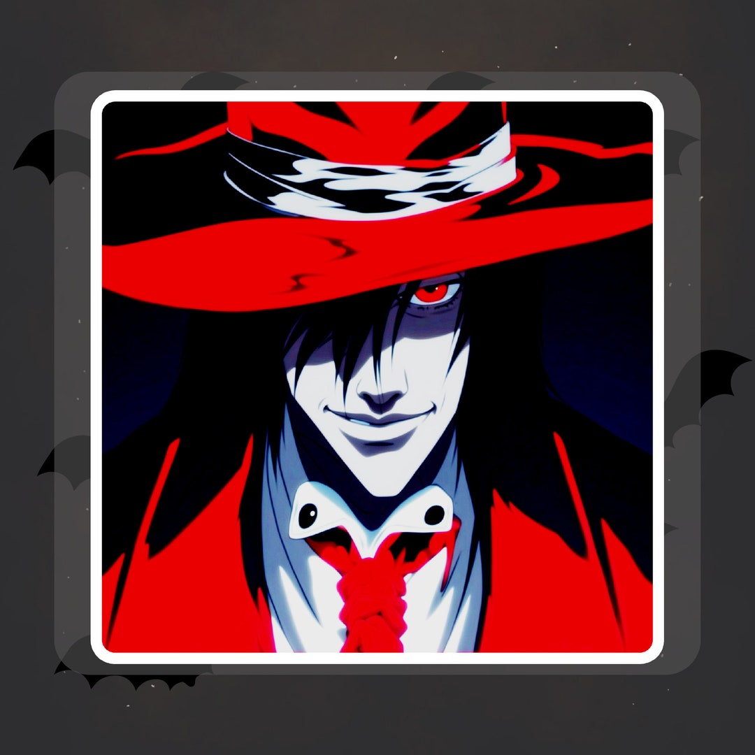 Alucard Bust Shot Sticker - Hellsing Anime Inspired, Red Brim Hat, Red ...