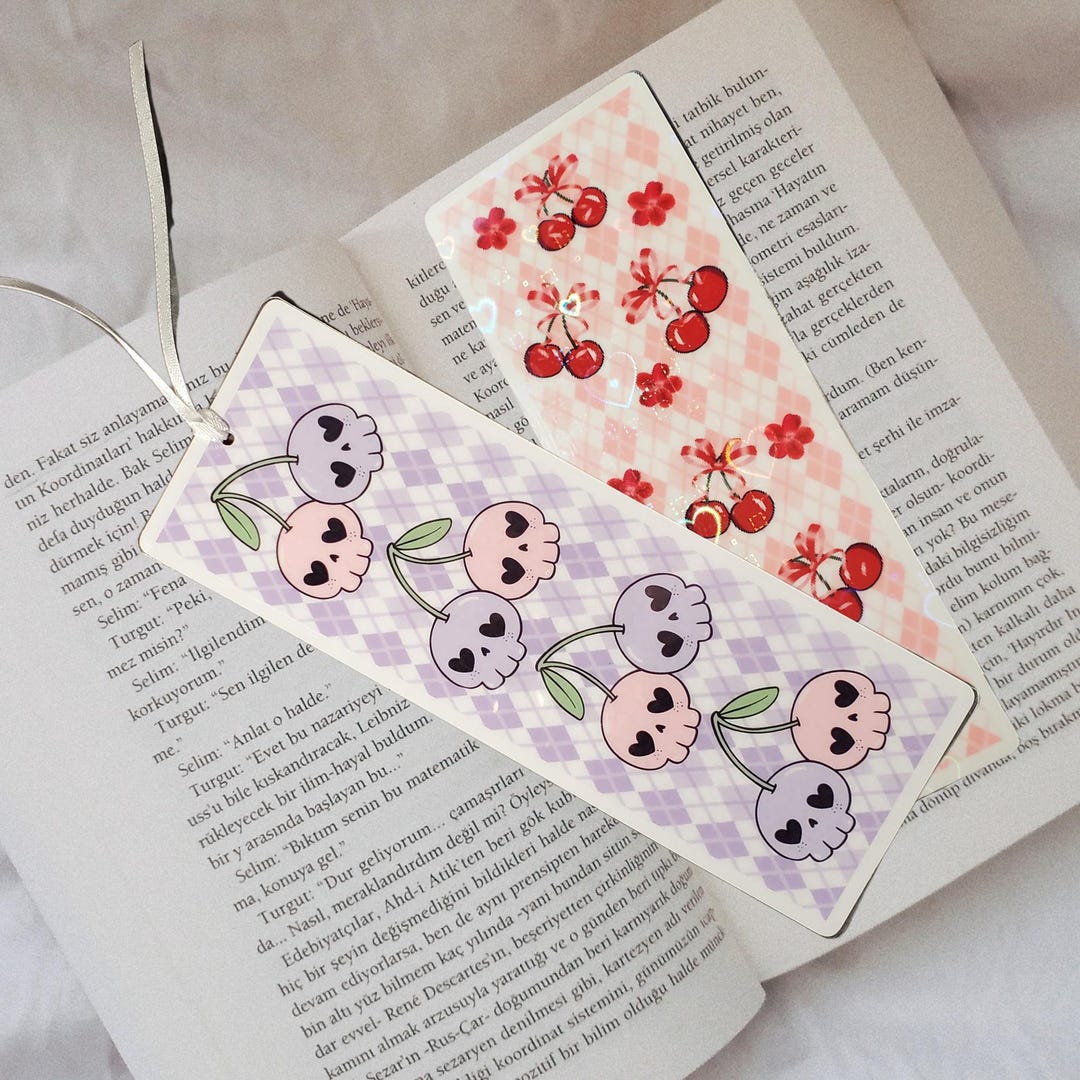 Cherry Bookmark • Pastel Skull Cherry Bookmark • Gift for Readers ...