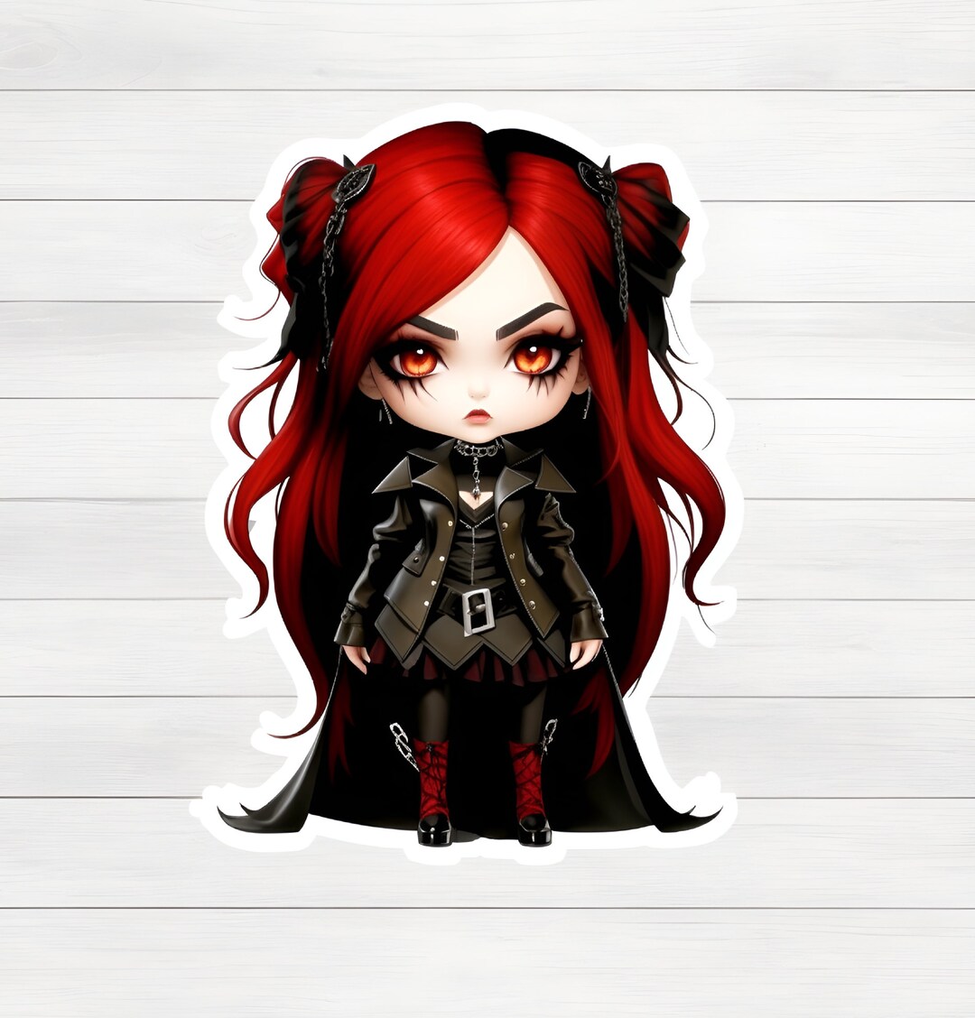 Goth Demon Girl: Red Hair, Fiery Eyes Sticker- Goth Girl| Demon| Red ...