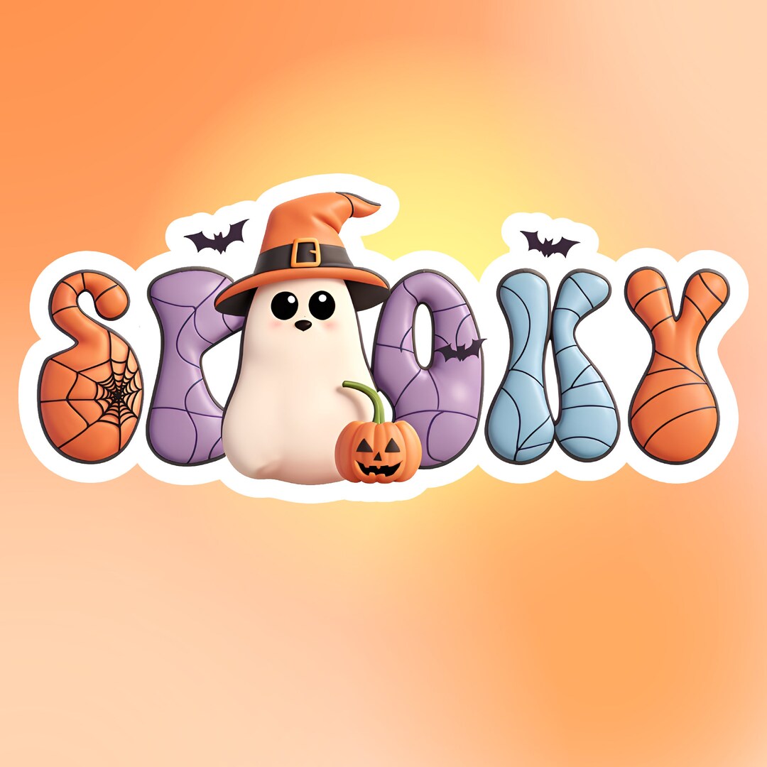 Kawaii SPOOKY Sticker, Cute Ghost, Pastel Retro Decor, Halloween ...