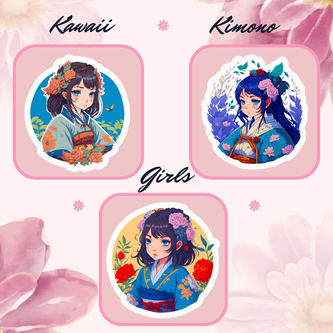 Kawaii Kimono Cuties:adorable Sticker Set of Girls in Kimonos! -artful ...