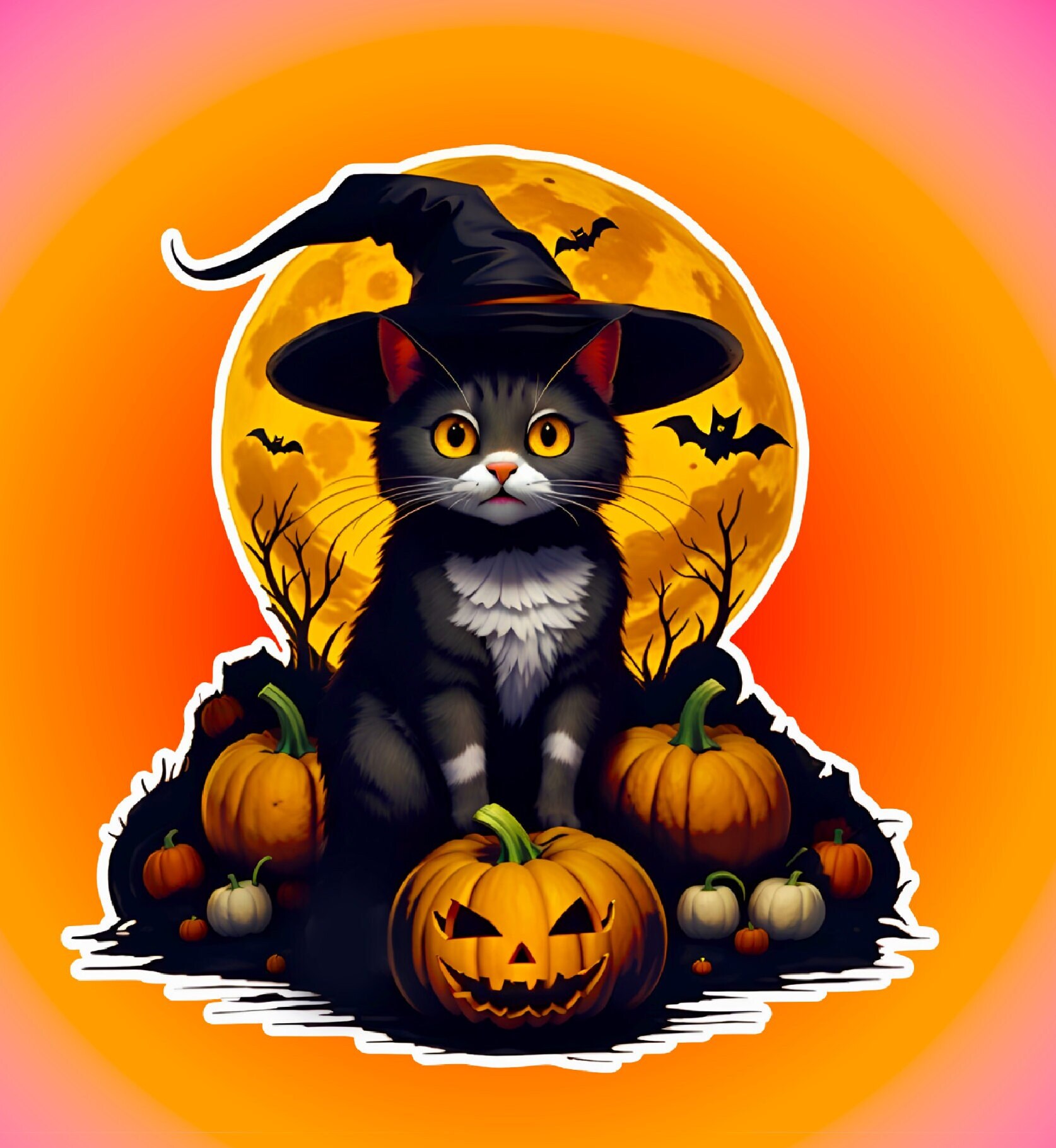 Grey Cat With Witch Hat in Pumpkin Patch Cat Lover Gift - Etsy
