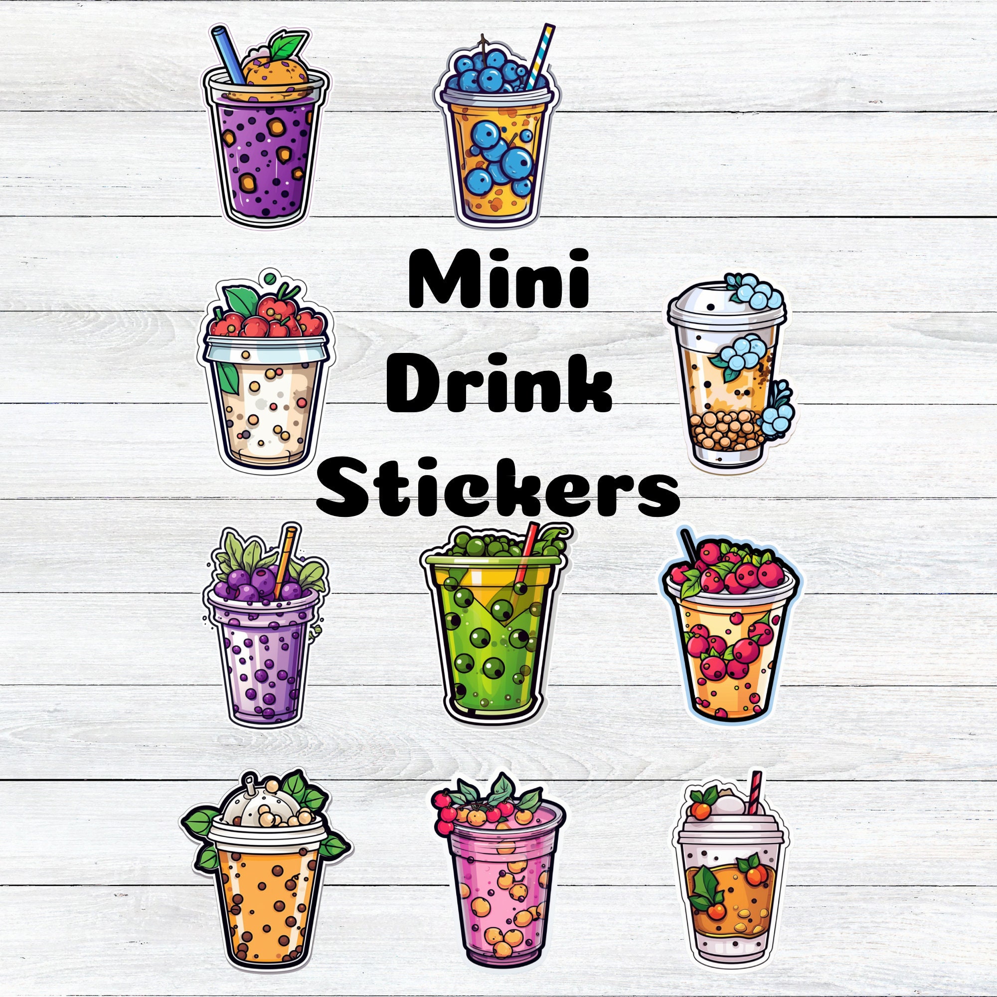 Kawaii Boba Drinks Die-cut Sticker Pack 10 Mini Cute Bubble Tea ...