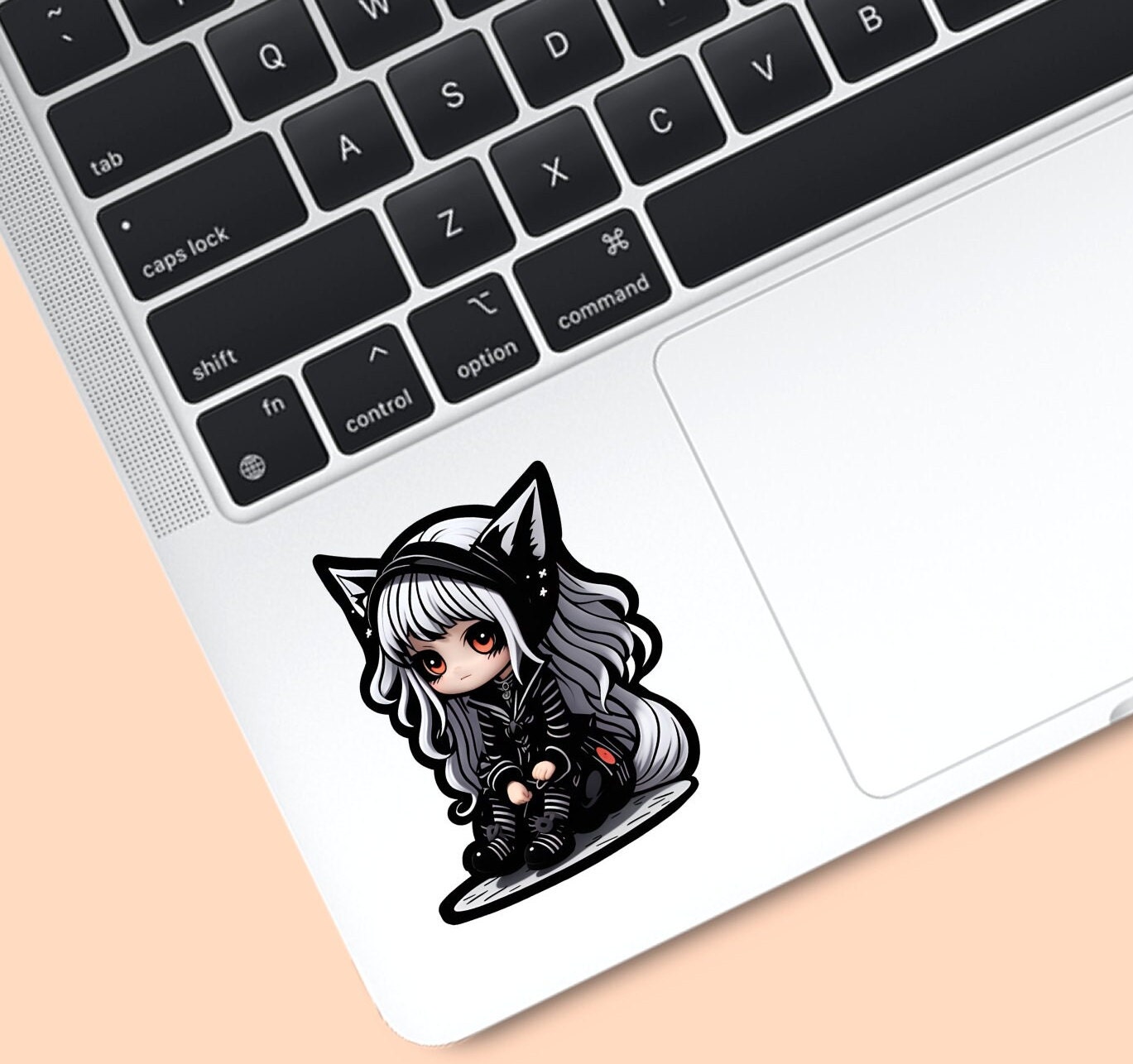 Kawaii Cat Girl Sitting - Black and White Stripes-die-cut Sticker ...