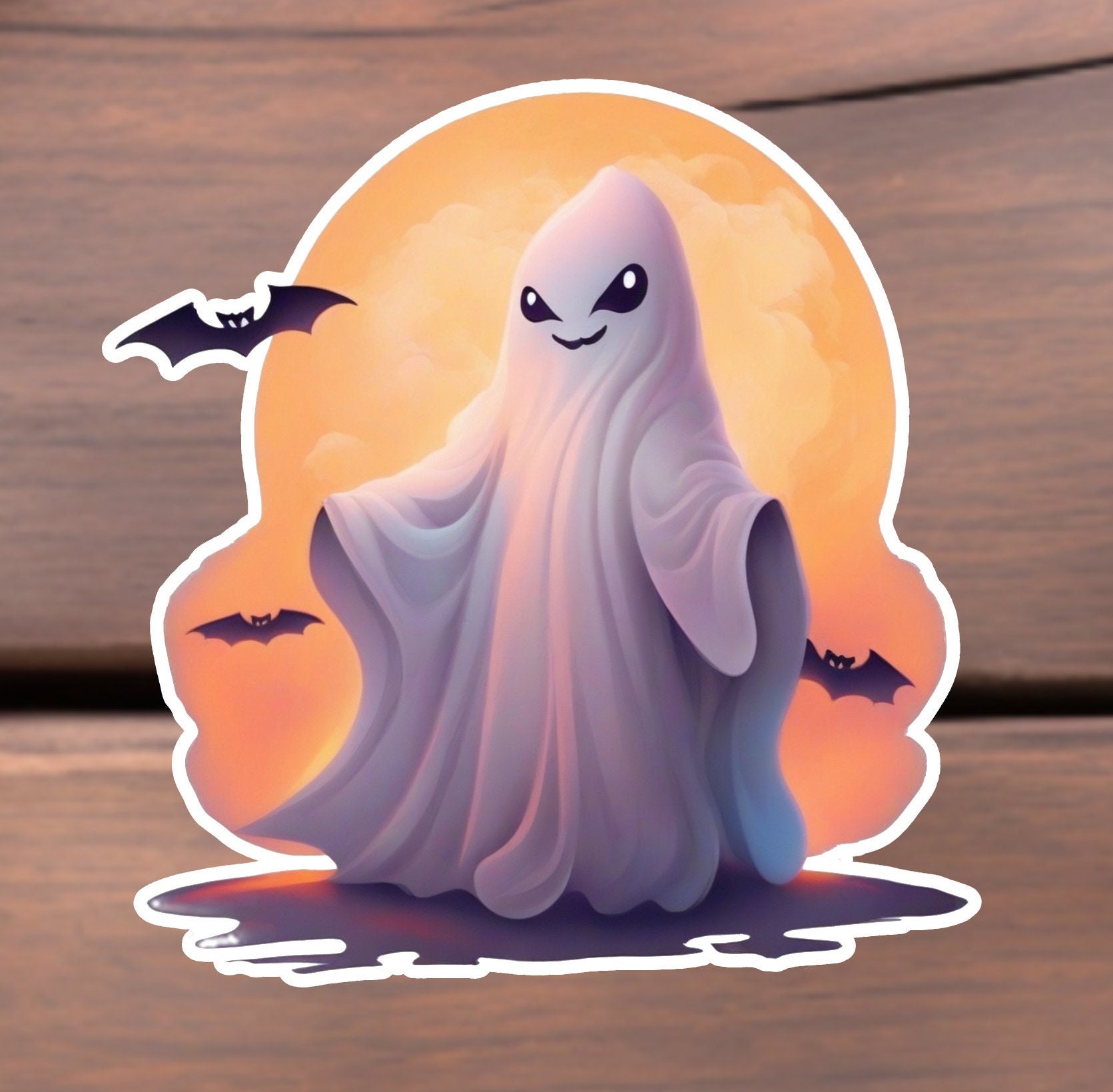 Full Moon With Mischievous Ghost & Bats Flying spooky Design, Halloween ...