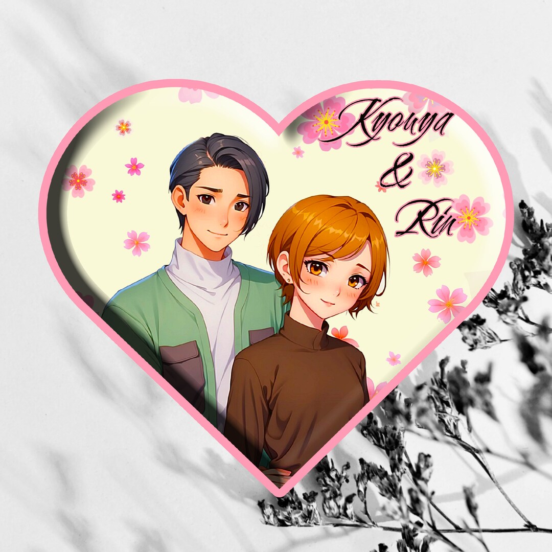 A Sign of Affection Sticker Kyouya & Rin, Heart Framed Floral Anime ...