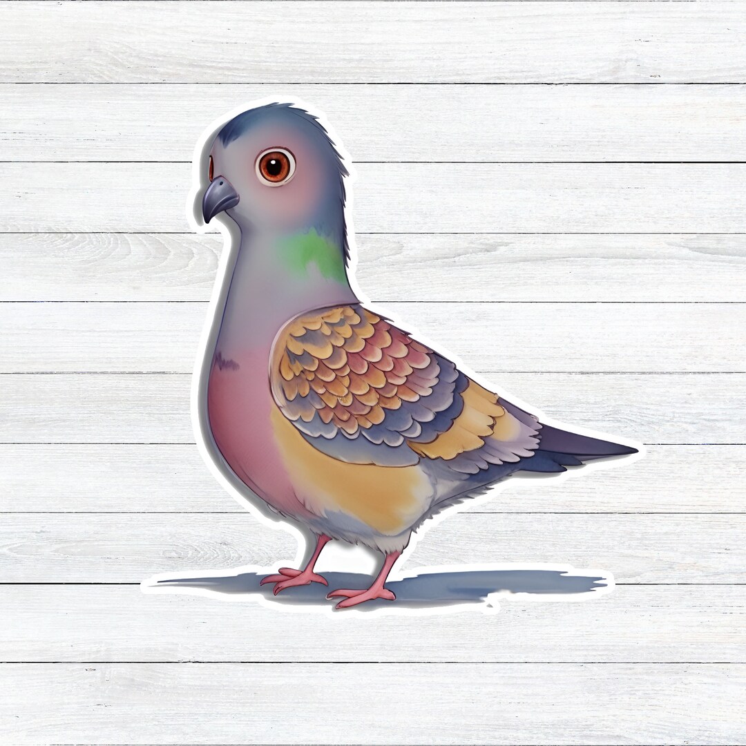 Pigeon Watercolor Sticker - Cute Bird Drawing, Pastel Design, Die-cut ...