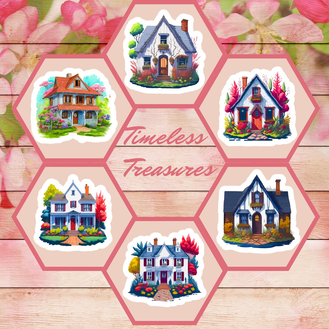 Sticker Set of Colonial Style Cottage Homes Unique Stickers Cottagecore ...