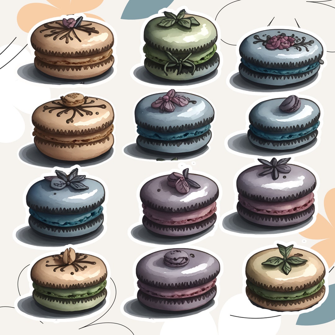 Victorian Watercolor Macaroon Sticker Pack Die-cut Food Sticker ...