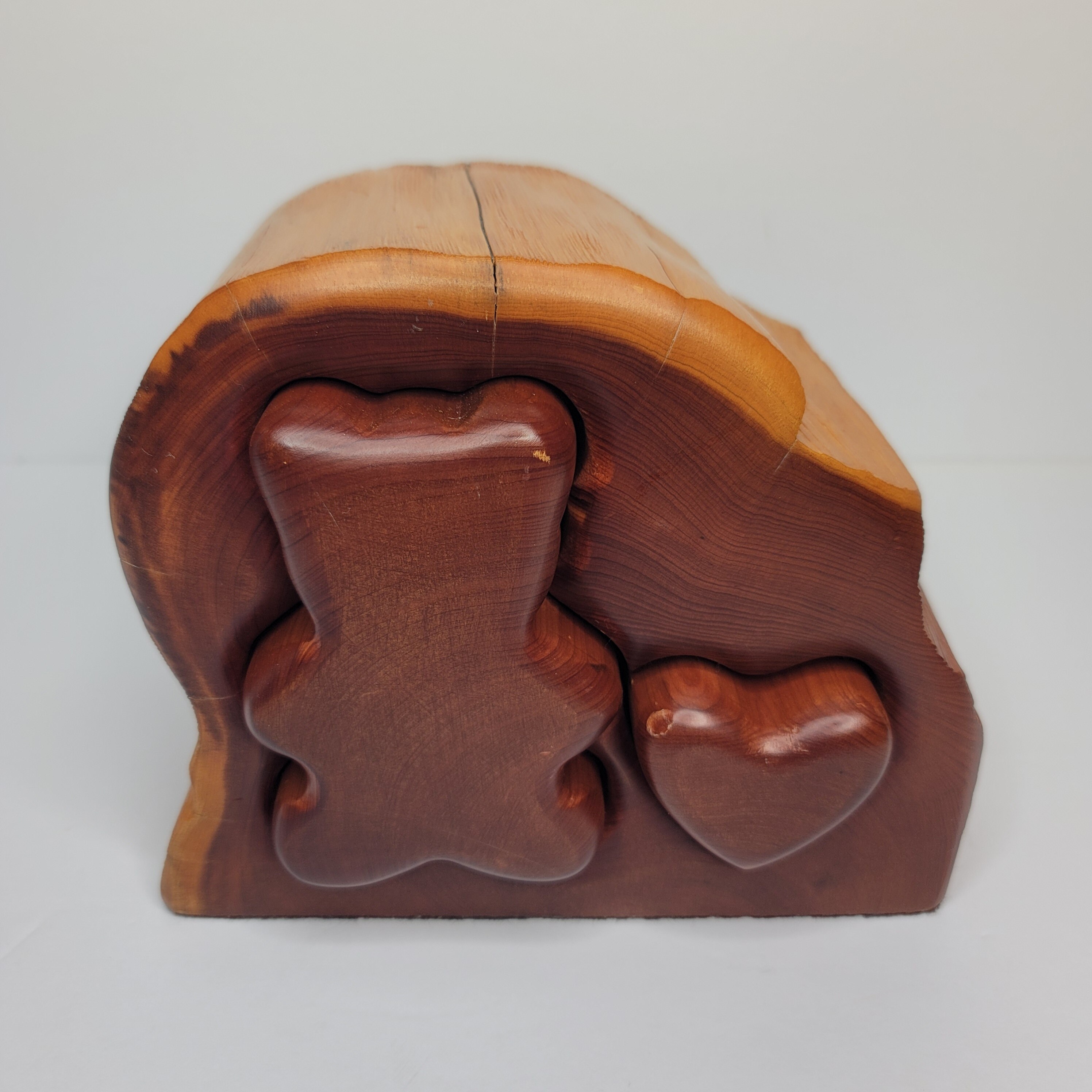 John Wilkerson Carved Cedar Log Jewelry Box Drawer Bear & Heart ...