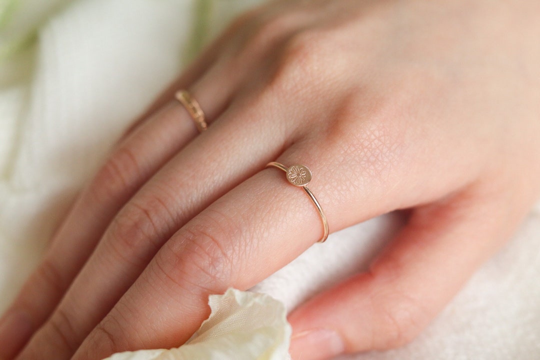 Birth Flower Ring • Gold Filled Ring • Flower Disc Ring • Family Flower ...