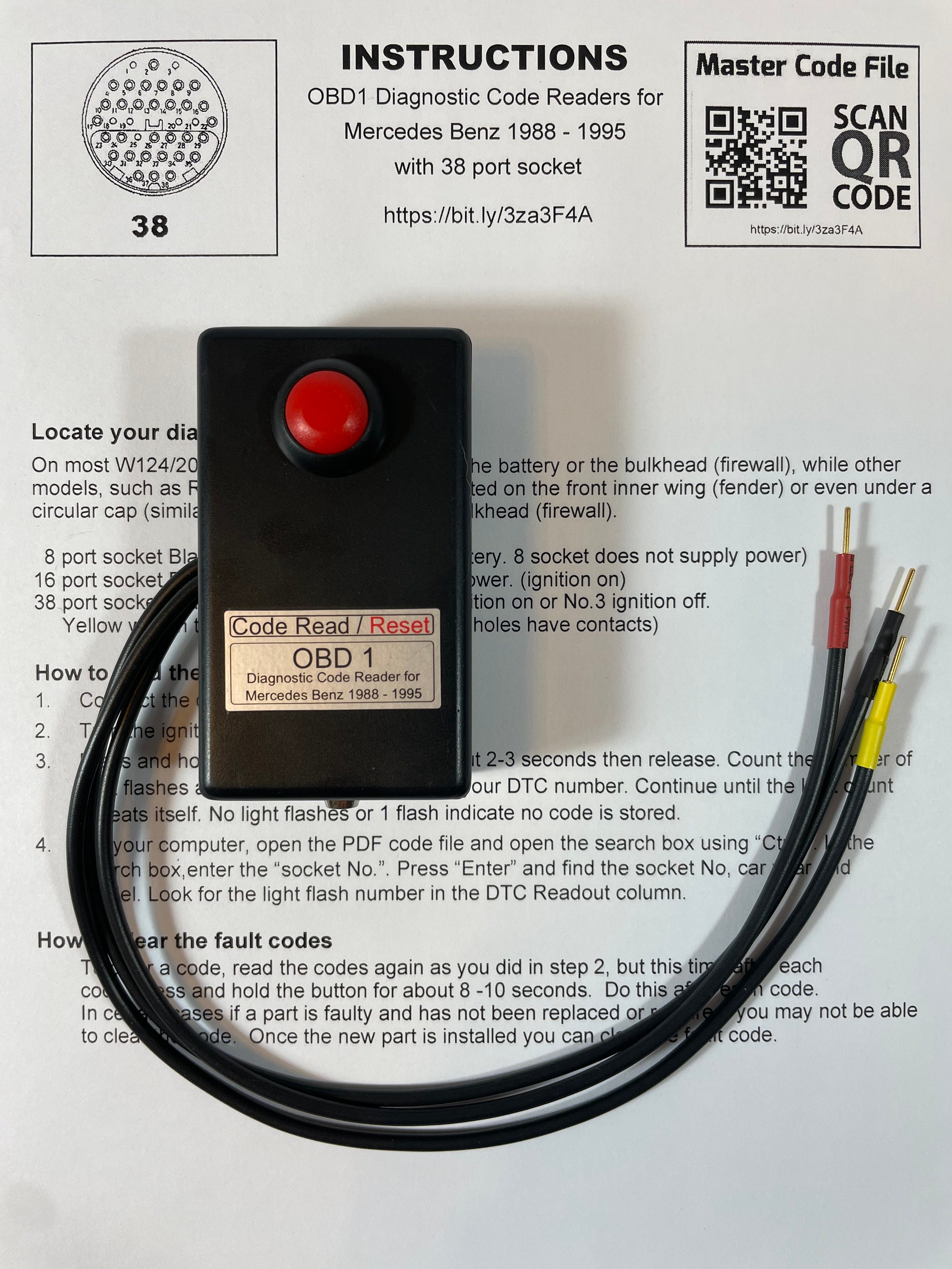 OBD1 Diagnostic Code Reader for Mercedes Cars With the Round 38 Port ...