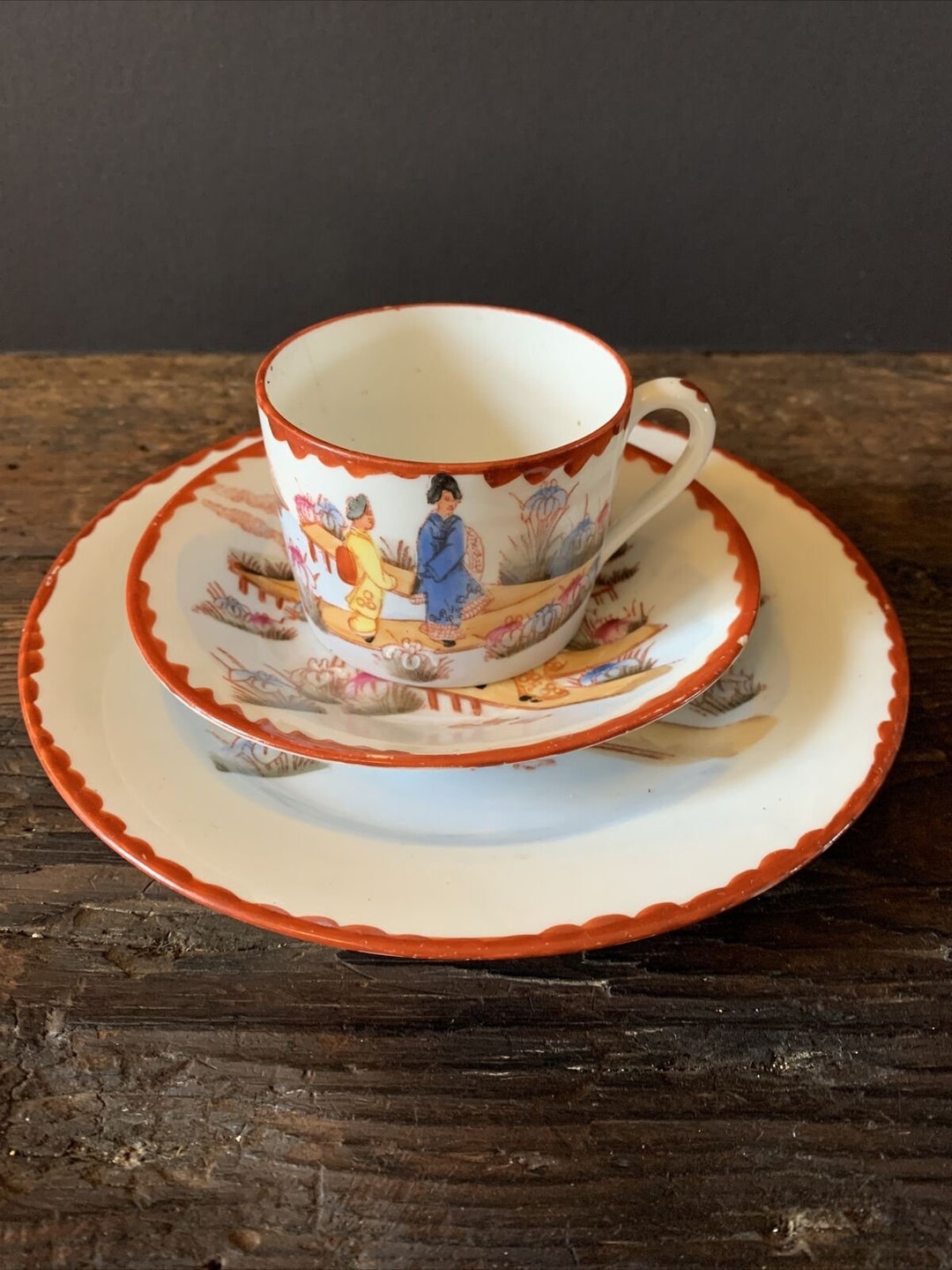 Vintage Japanese Hand Painted Egg Shell Porcelain Trio ..tea - Etsy