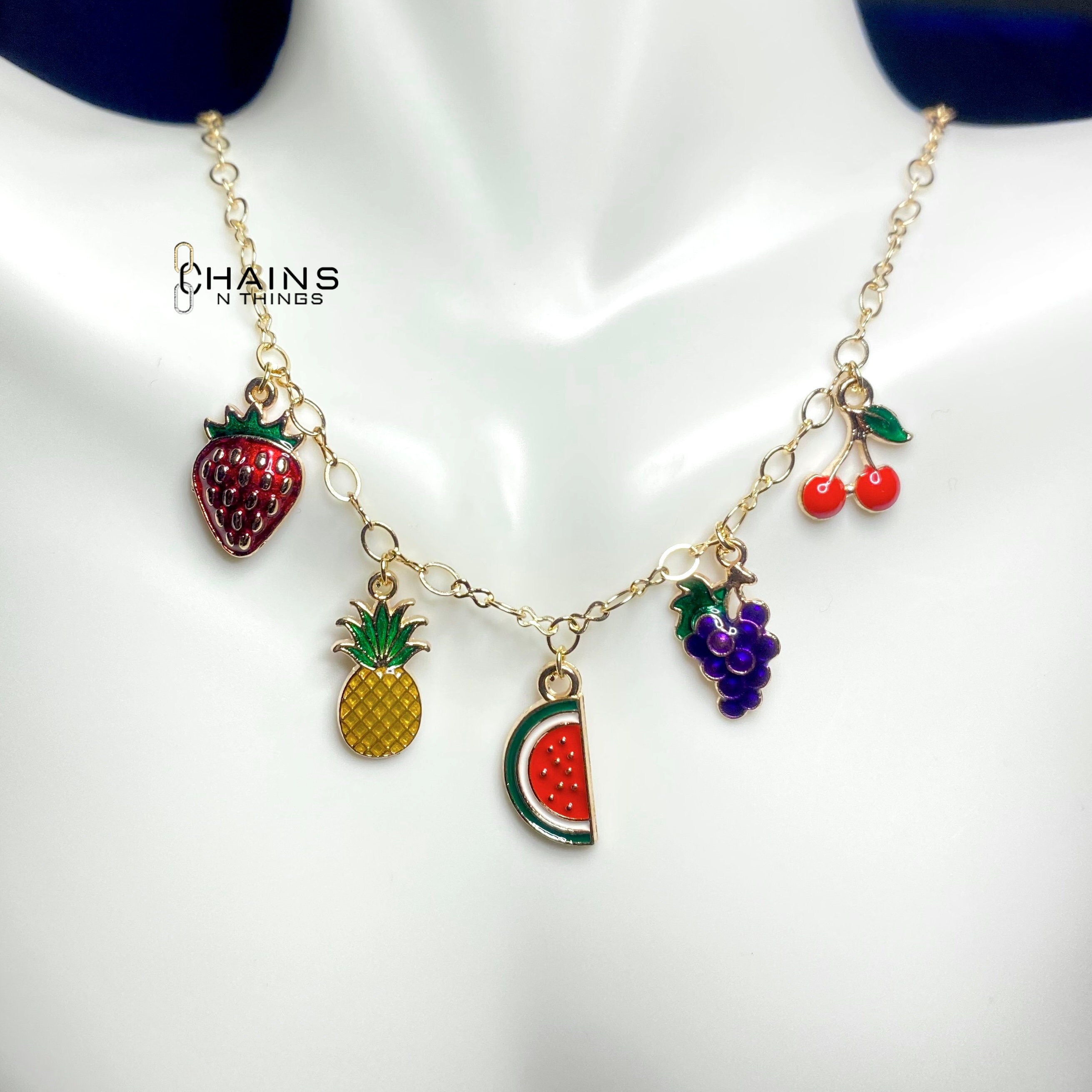 Fruit Necklace Colorful Charms, 16 Inch 14k Gold Plated No Fade ...