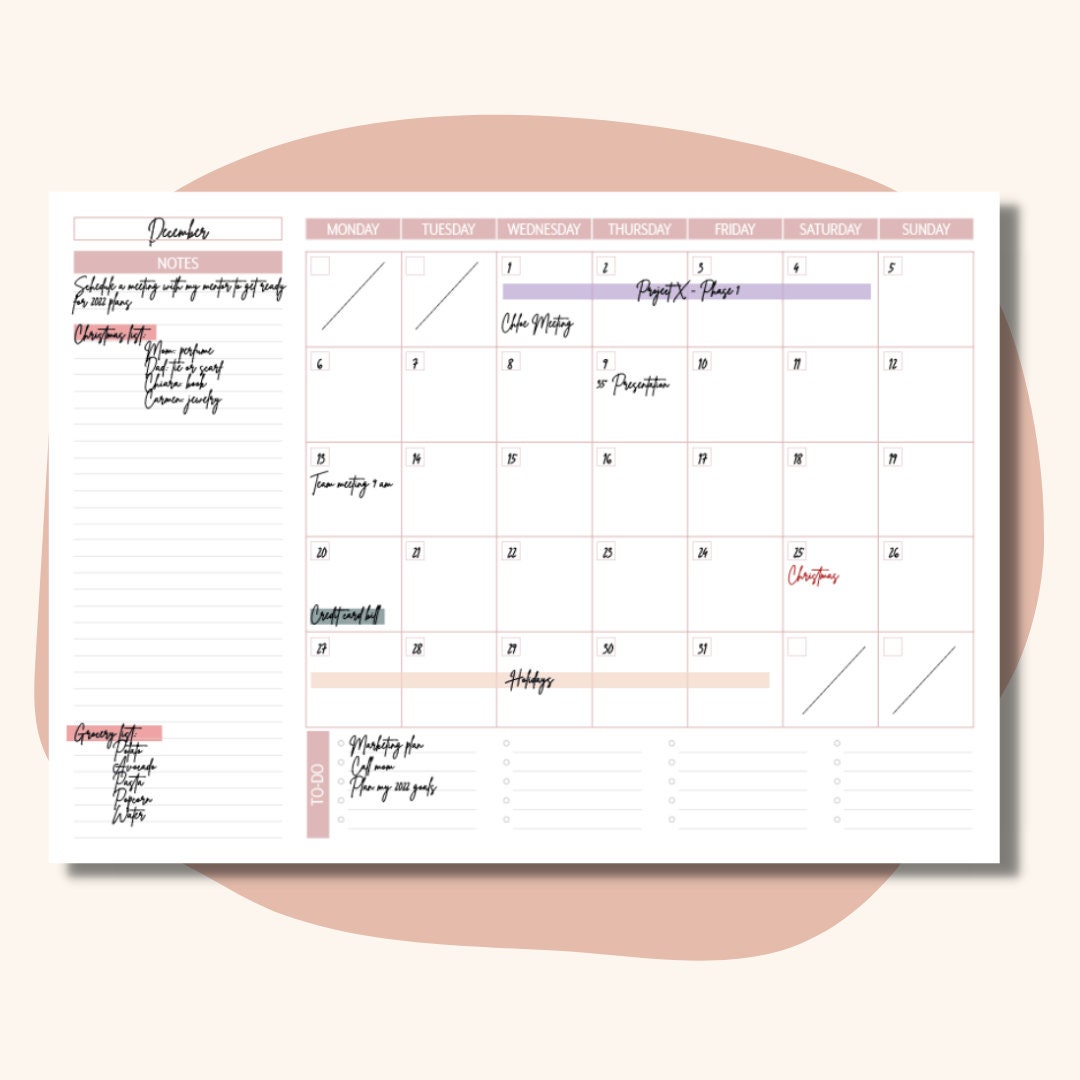 Undated Printable Planner Monthly and Weekly View - Etsy
