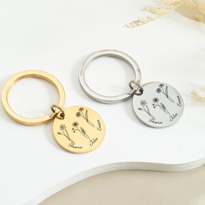 Personalized Birth Flower Keychain, Combined Children Birth Flower ...