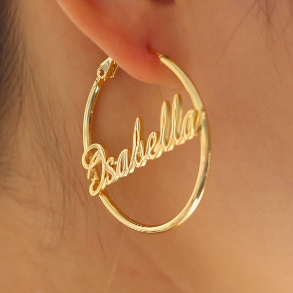Personalized Hoops Name Earrings Custom Round Gold Earrings Big Hoops Name Earrings Women Wife Name Earrings Christmas Gift for Her Etsy