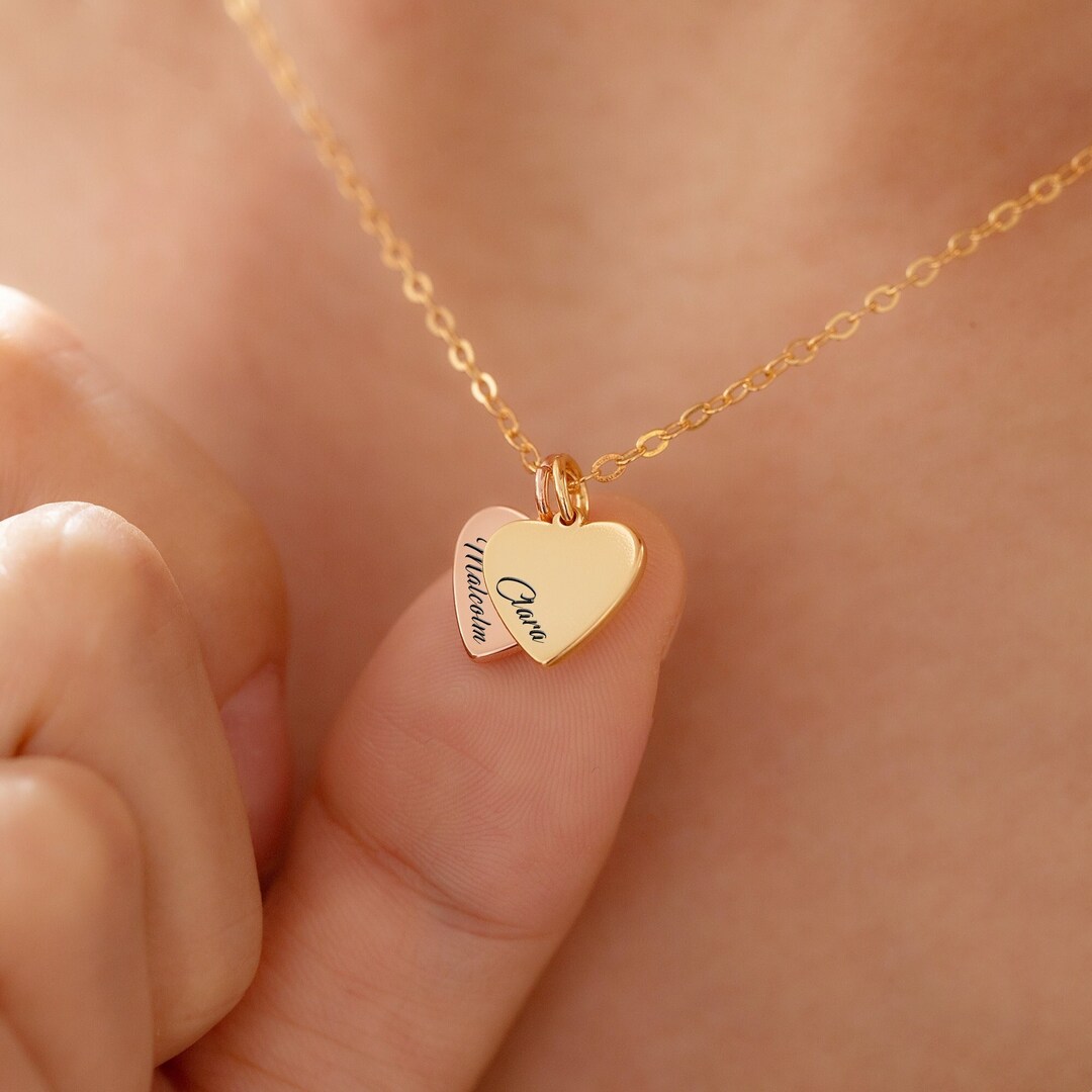 Engraved Hearts Name Necklace, Personalized Mom Necklace With Kids ...