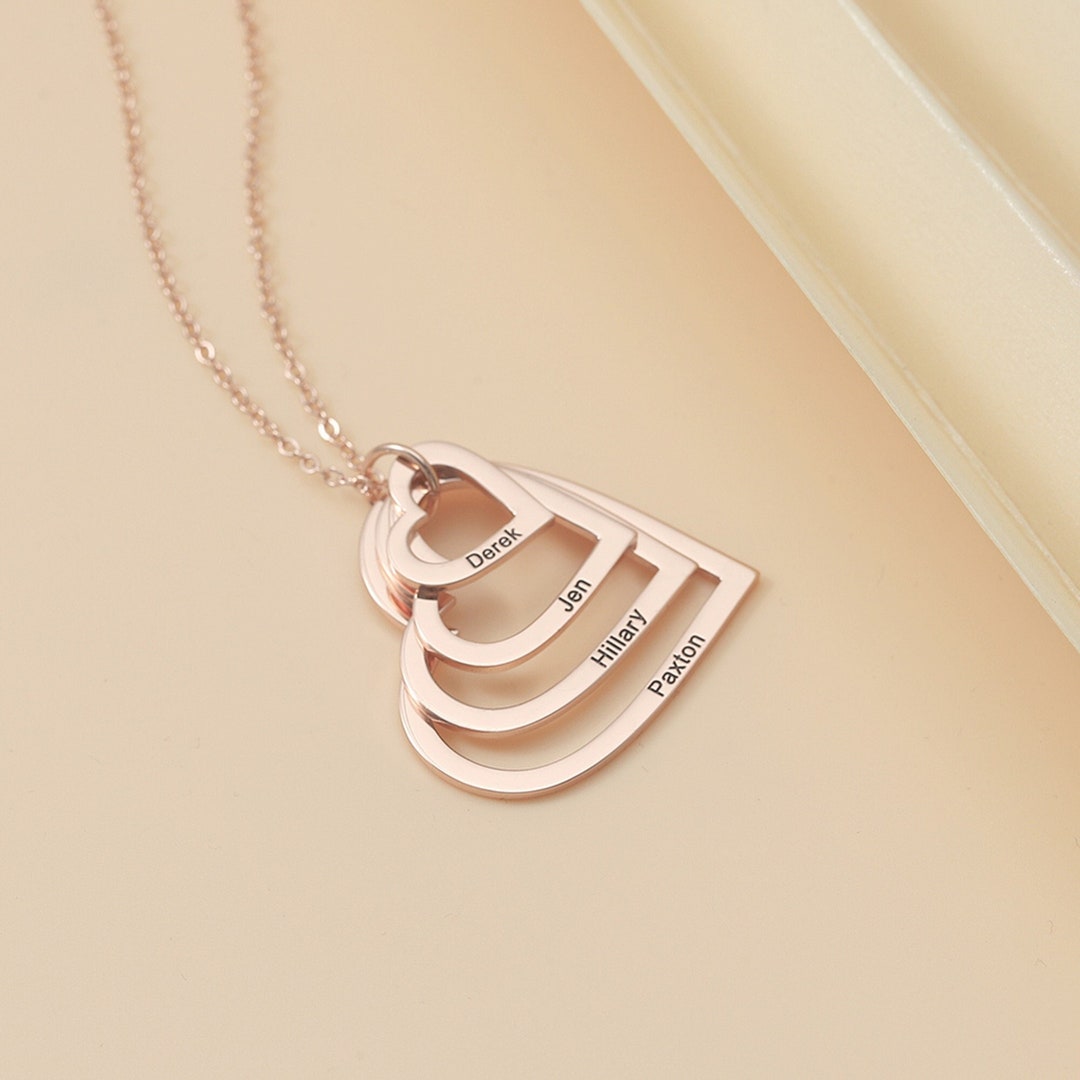 Custom Heart Necklace, Personalized Engraved Family Name Necklace for ...