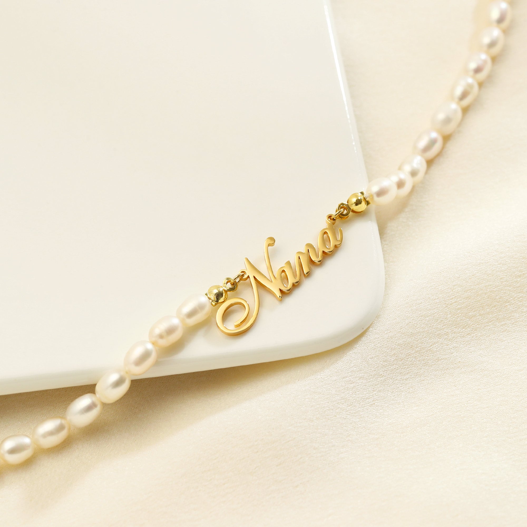 Tiny Pearl Name Necklacepearl Bead Chain Name Necklace for - Etsy