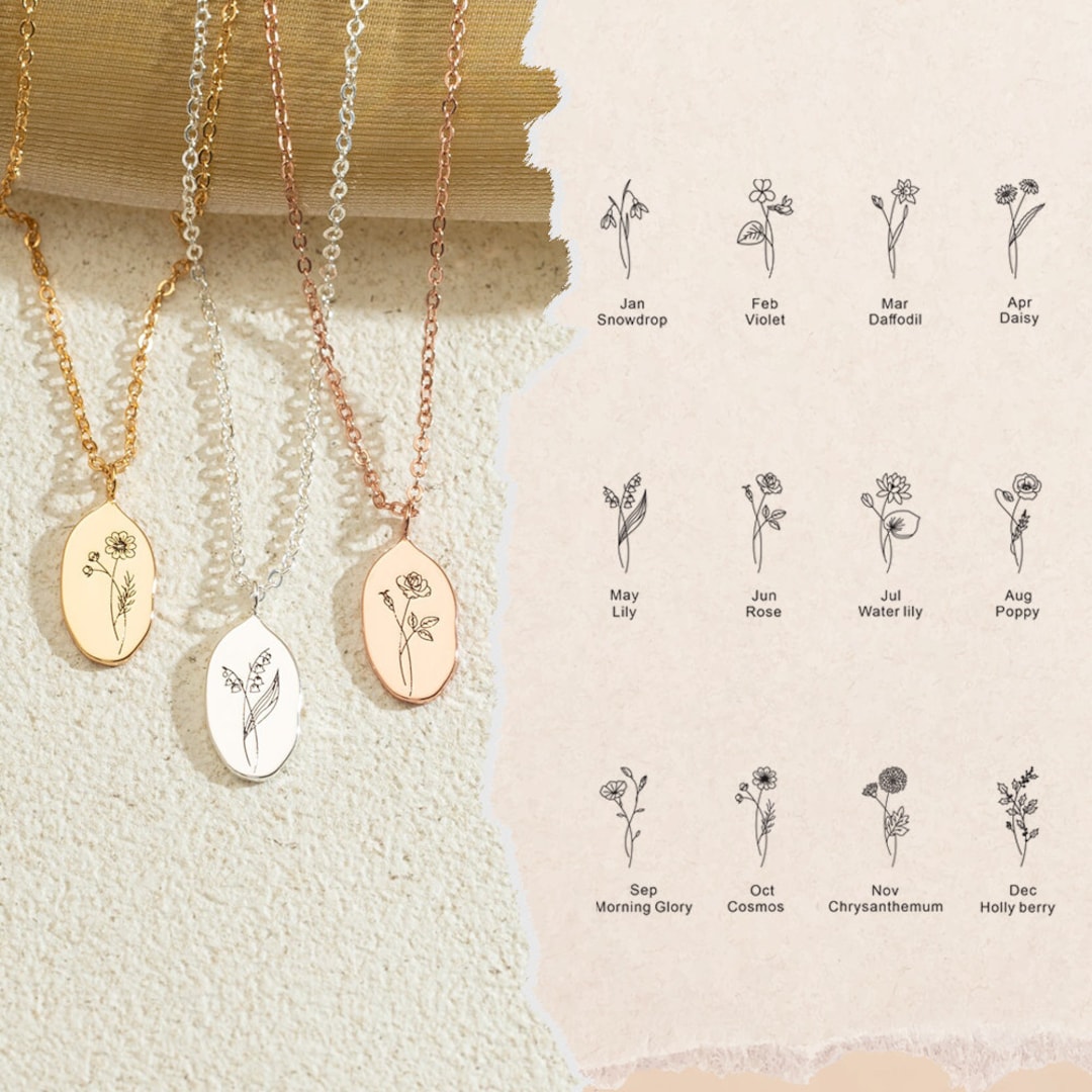 Tiny Birth Flower Necklace, Silver Birth Month Flower Necklace, Gift ...