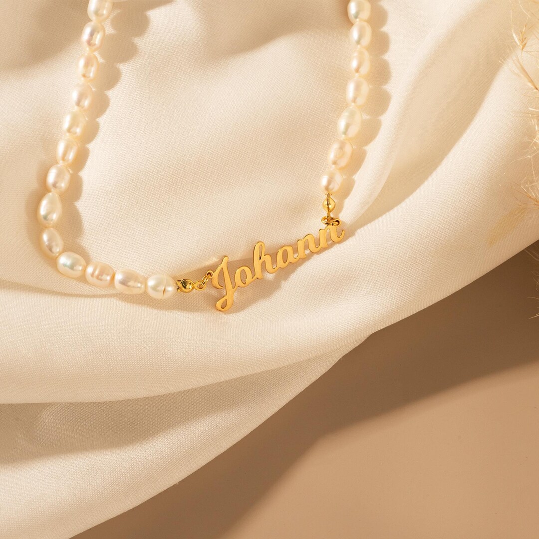 Personalized Pearl Name Necklace, Custom Name Necklace With Pearl Chain ...
