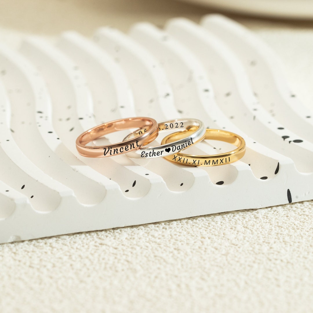 Custom Engraved Rings Personalized Stacking Name Rings - Etsy