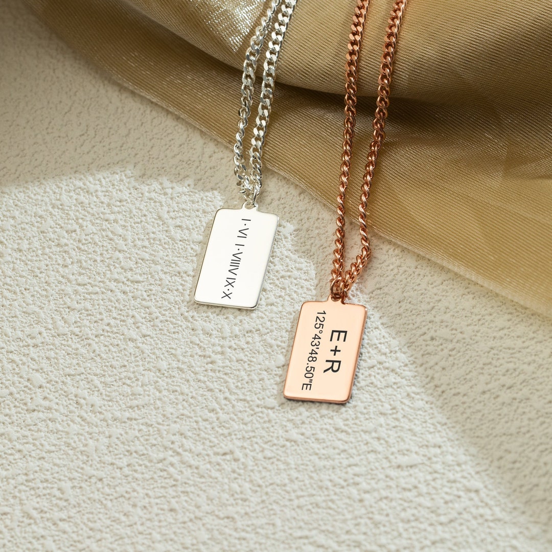 Personalized Name Bar Necklace, Engraved Date Necklace, Custom Necklace for Men, Christams Gift ...