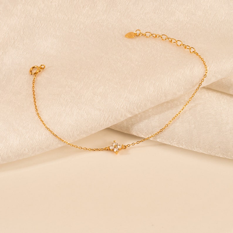 Diamond Charm Bracelet, Minimalist Bracelet, Flower Diamond Bracelet ...