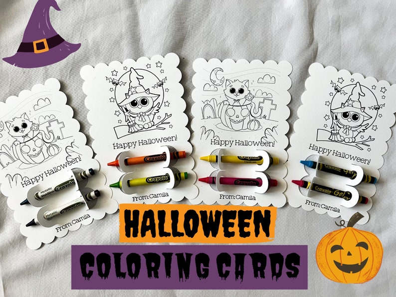 Personalized Halloween Coloring Cards With Crayons: Set of 6 - Etsy