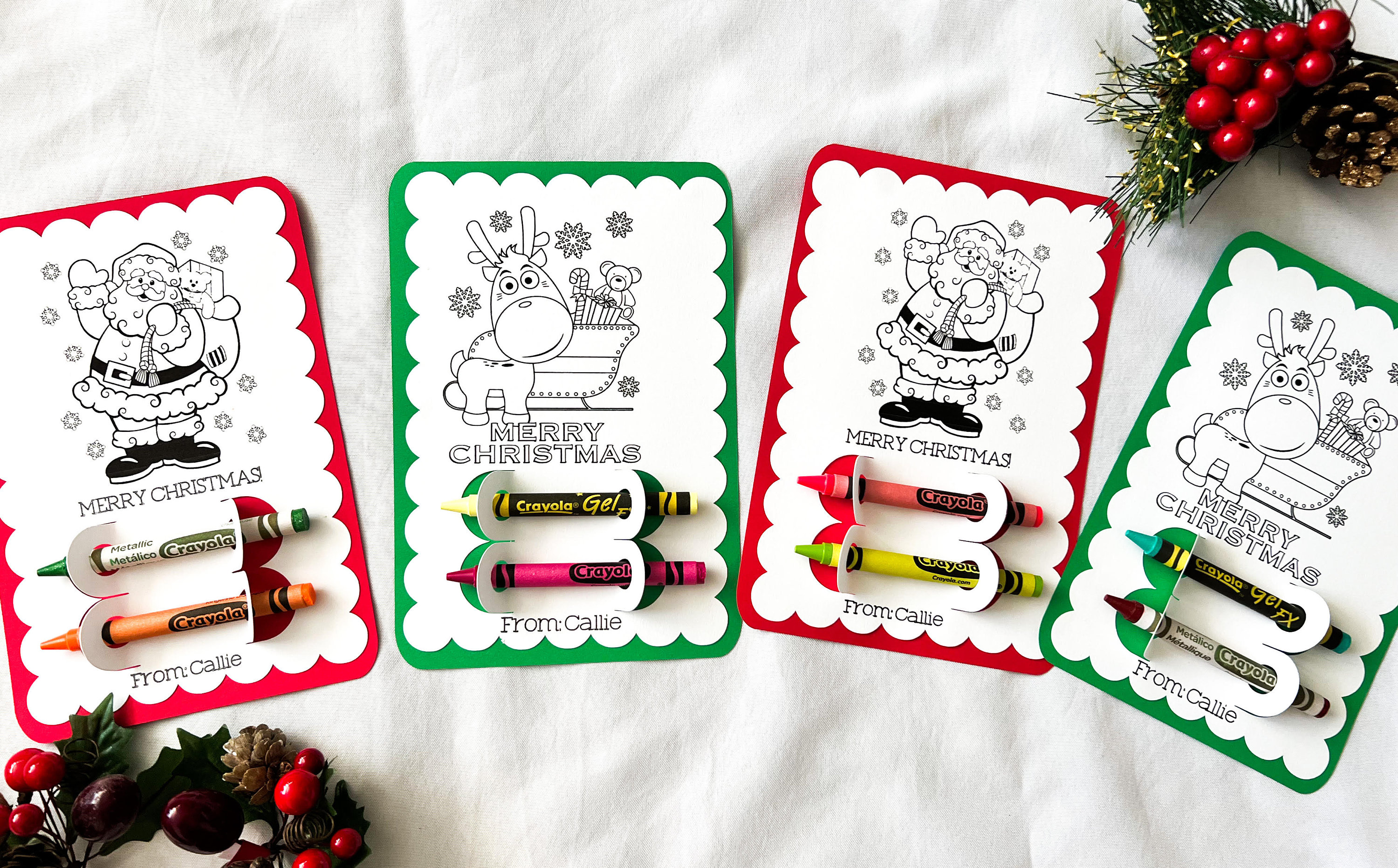 Personalized Christmas Coloring Cards With Crayons: School Holiday ...