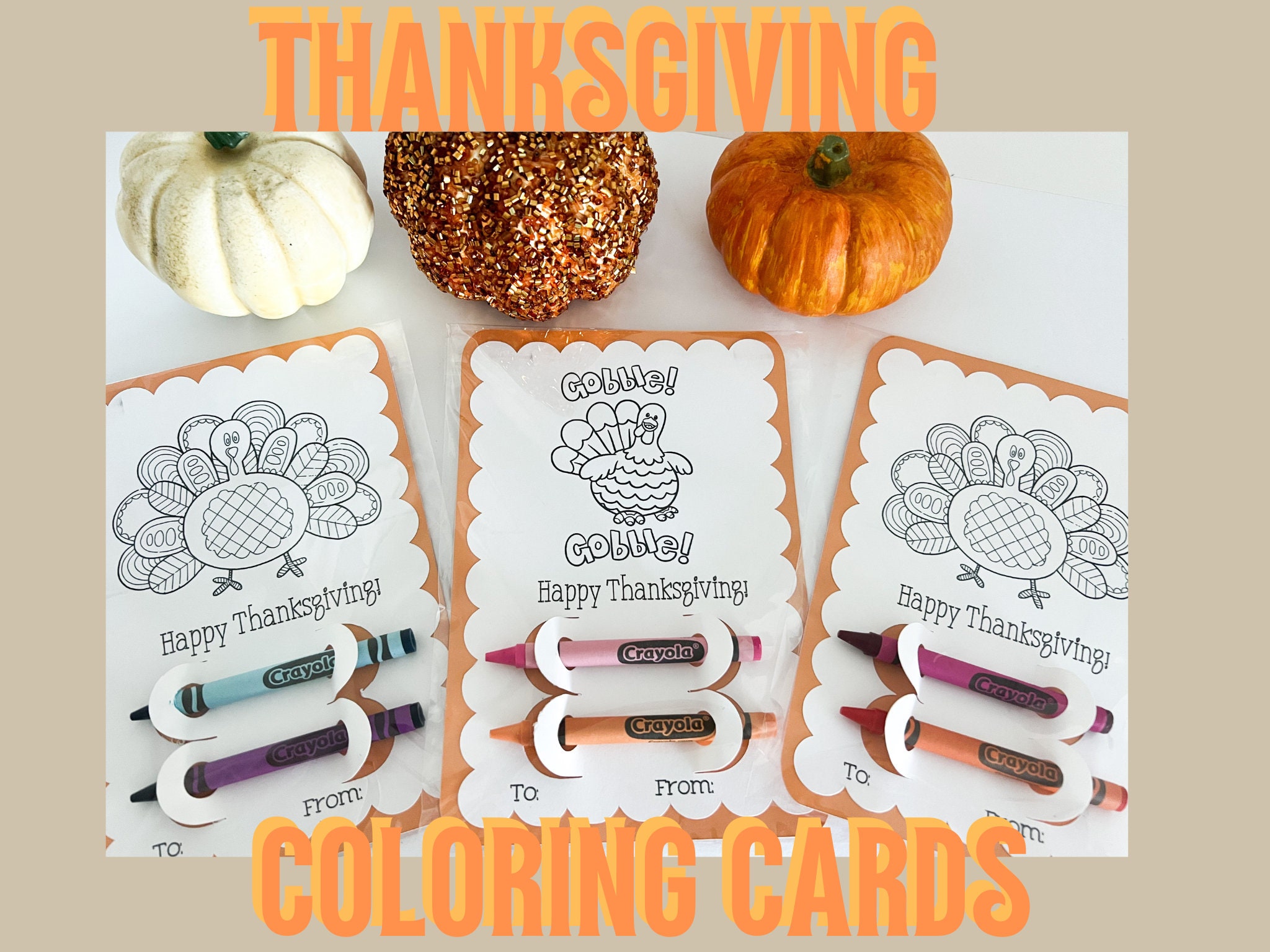 PERSONALIZED Set of 6 THANKSGIVING COLORING Cards With Crayons, Fall ...