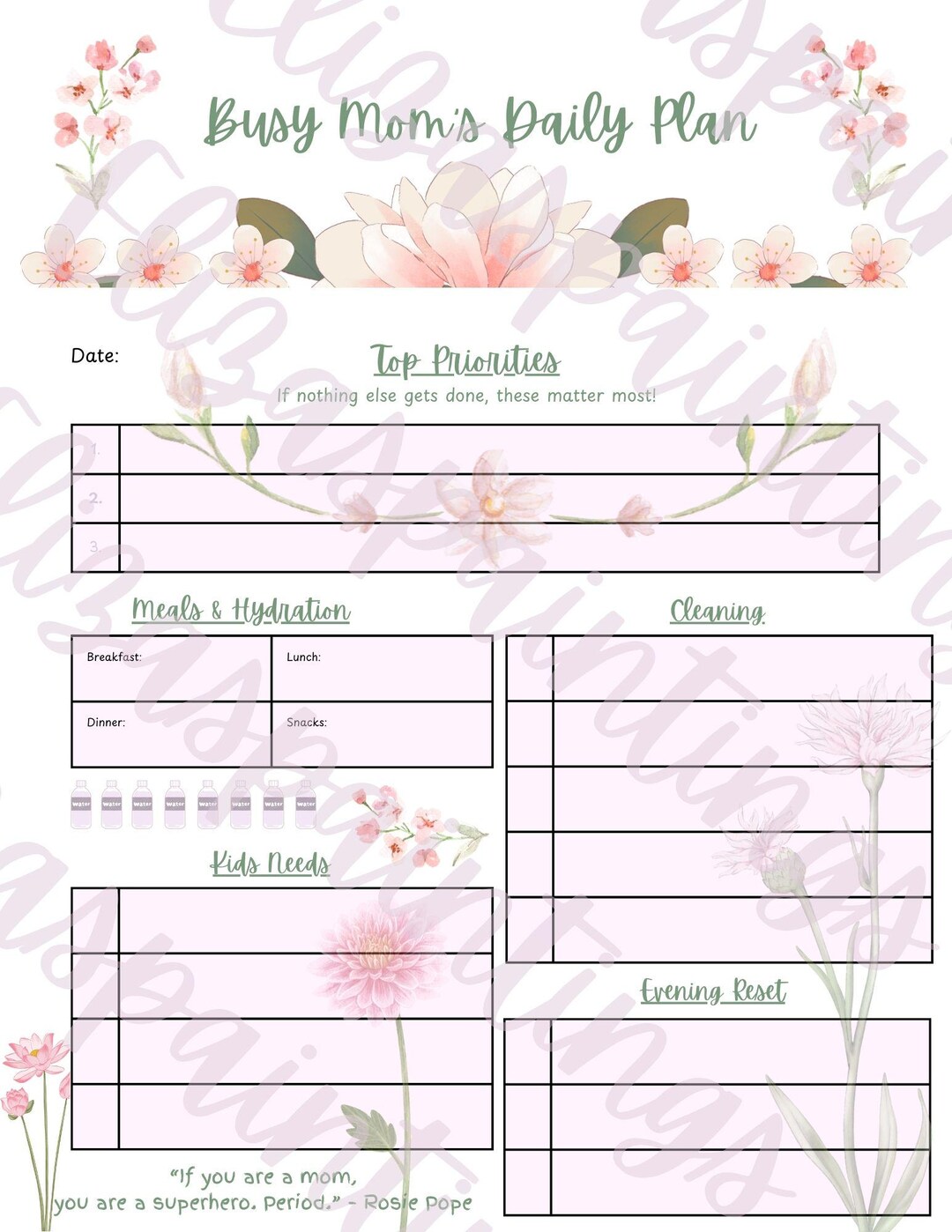 Busy Moms Daily Planning Sheet - Etsy