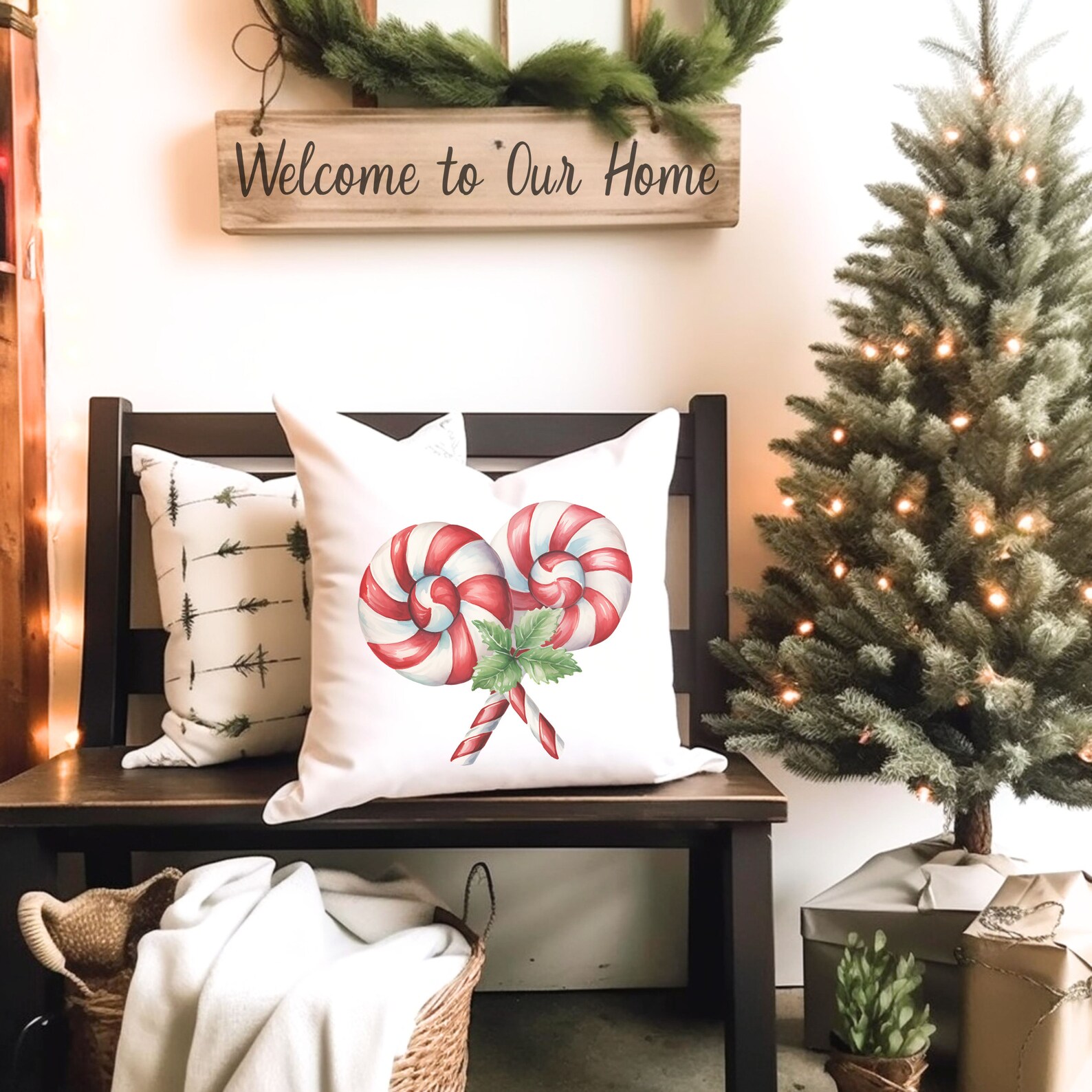 Peppermint Candy Christmas Pillow, Peppermint Christmas Decor, Holiday ...