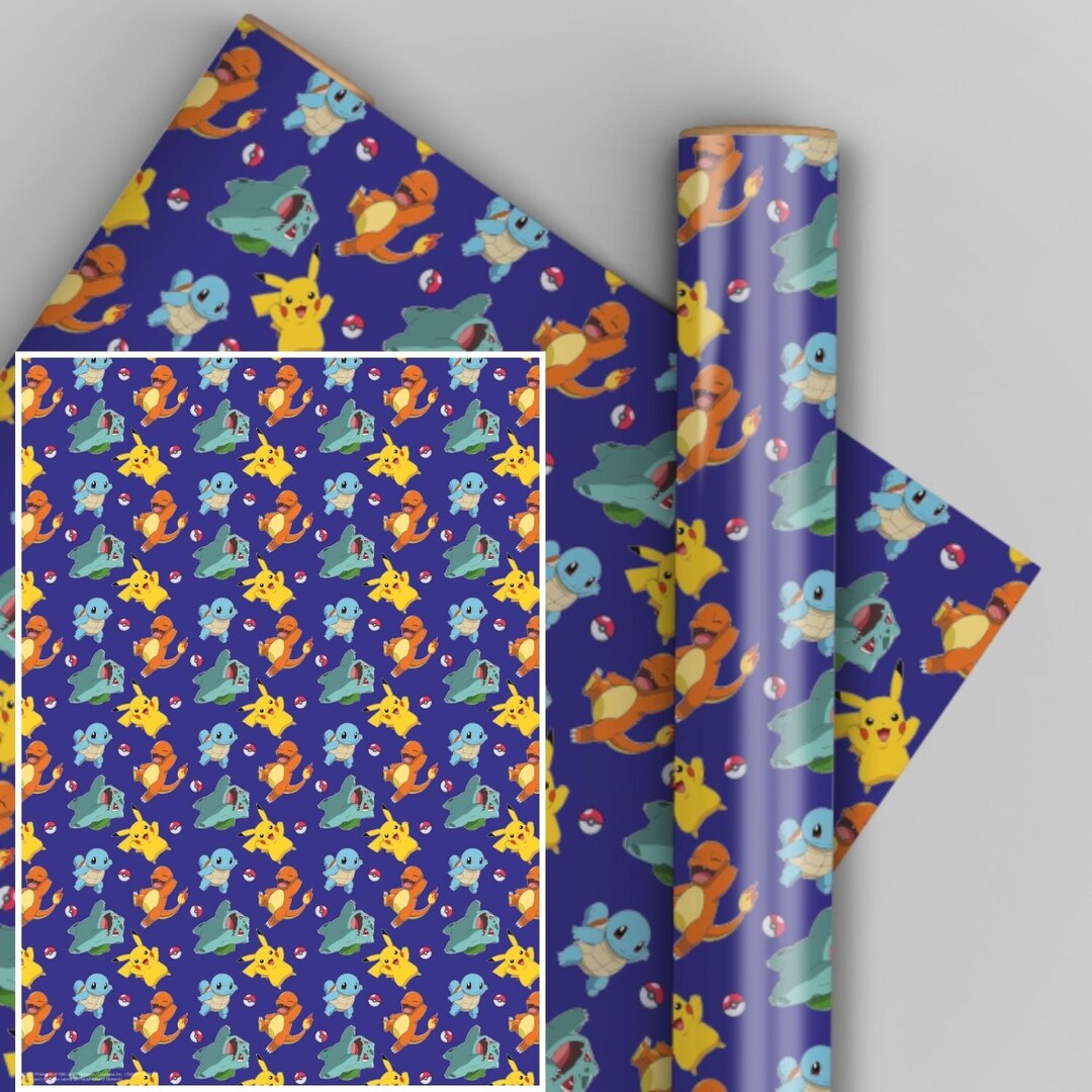 Pokemon Blue Birthday Wrapping Paper 4m Roll Gift Wrap - Etsy