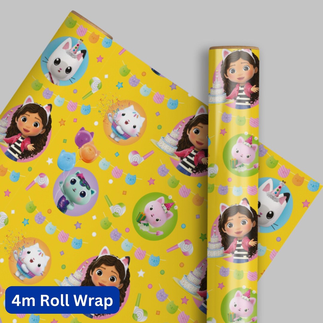 Gabby's Dollhouse Birthday Wrapping Paper 4m Roll Gift Wrap Sustainably ...